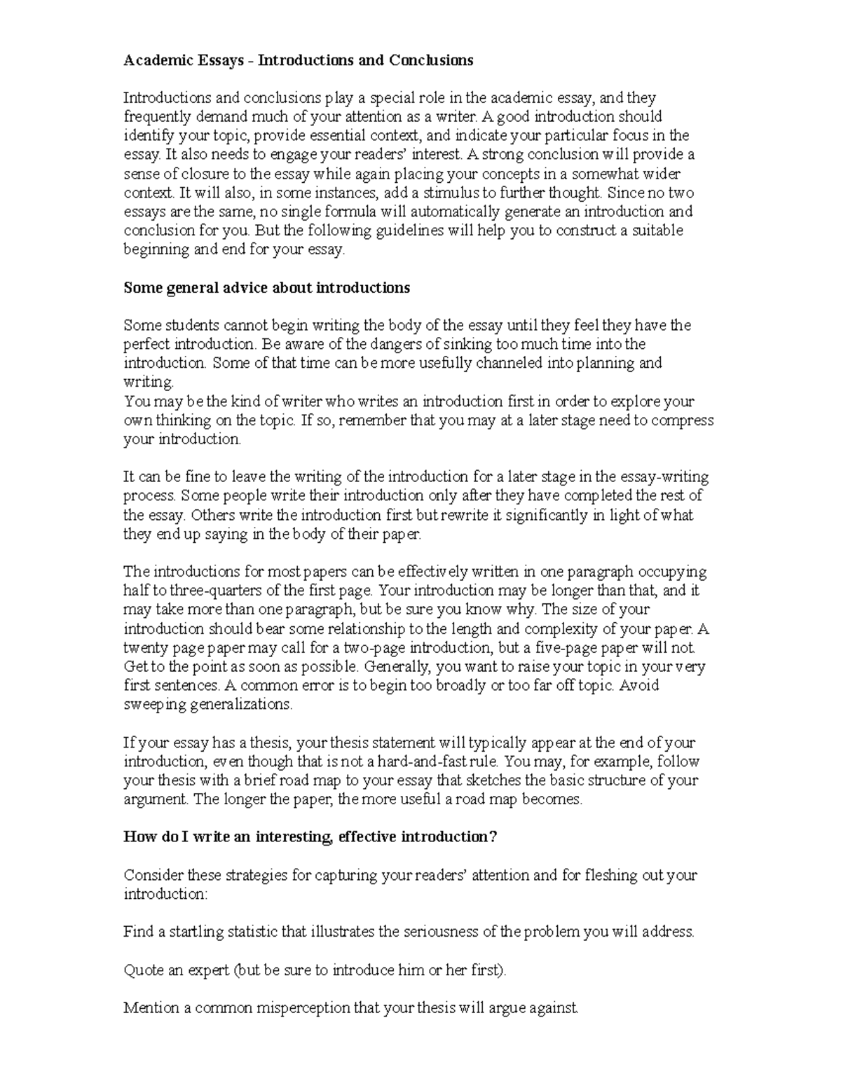 Introductions and Conclusions - Academic Essays - Introductions and ...