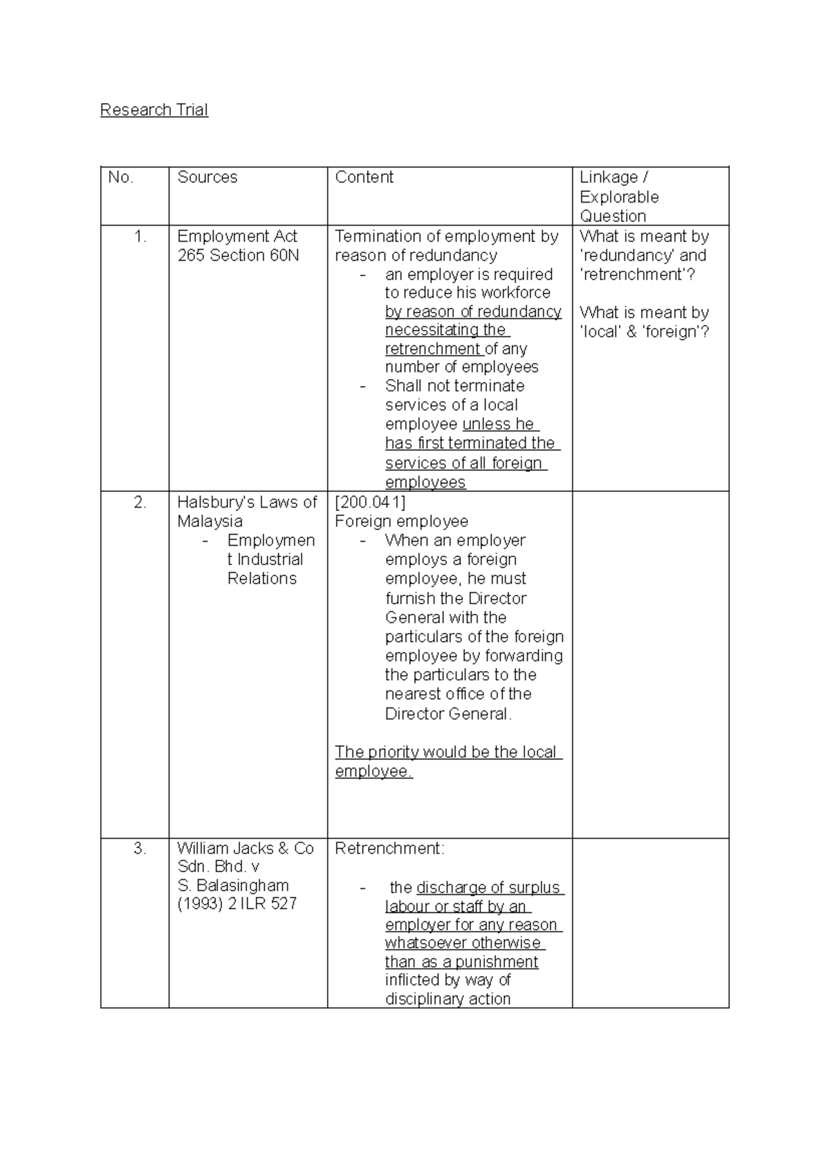 Draft - Research Trial - legal skills - Research Trial No. Sources ...