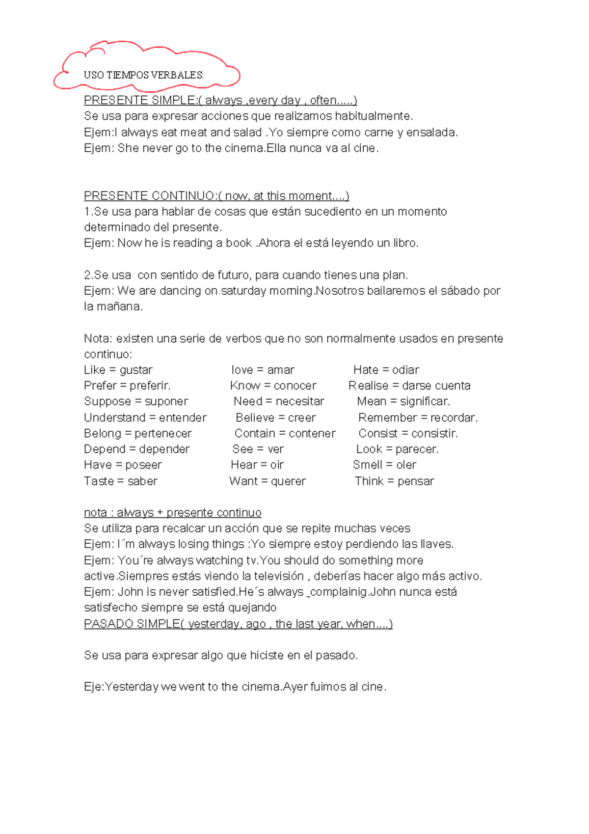 Gramatica Repaso TODO pdf - USO TIEMPOS VERBALES: - Studocu
