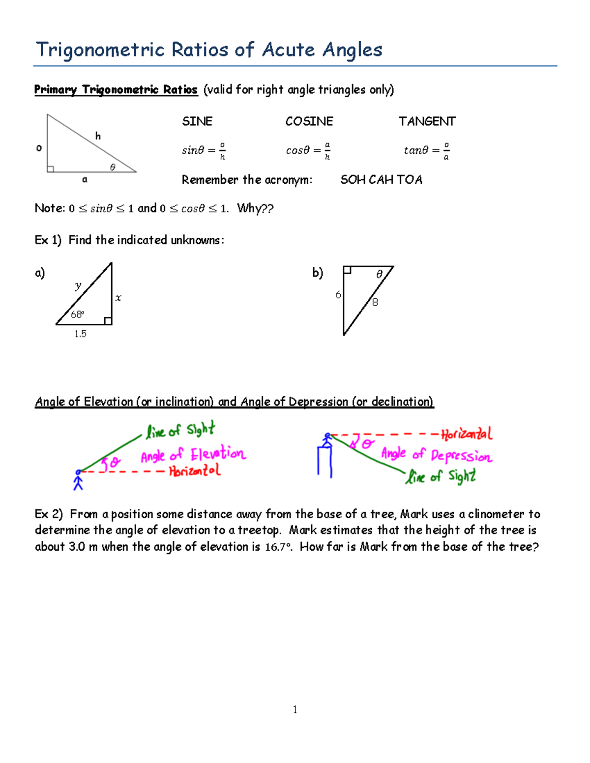 MCR3U1-Unit 5 Trig Equations students coursepack - Trigonometric Ratios ...