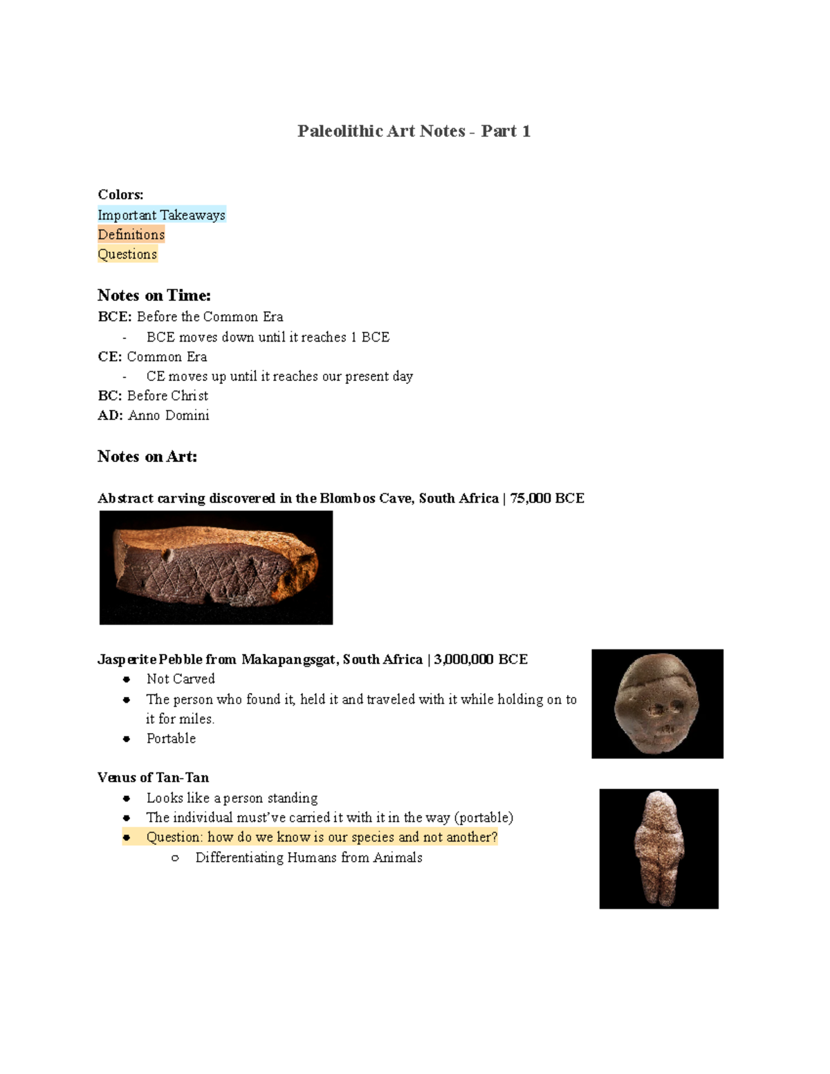 Survey of Western Art 1 Palaeolithic Art Notes - Paleolithic Art Notes ...