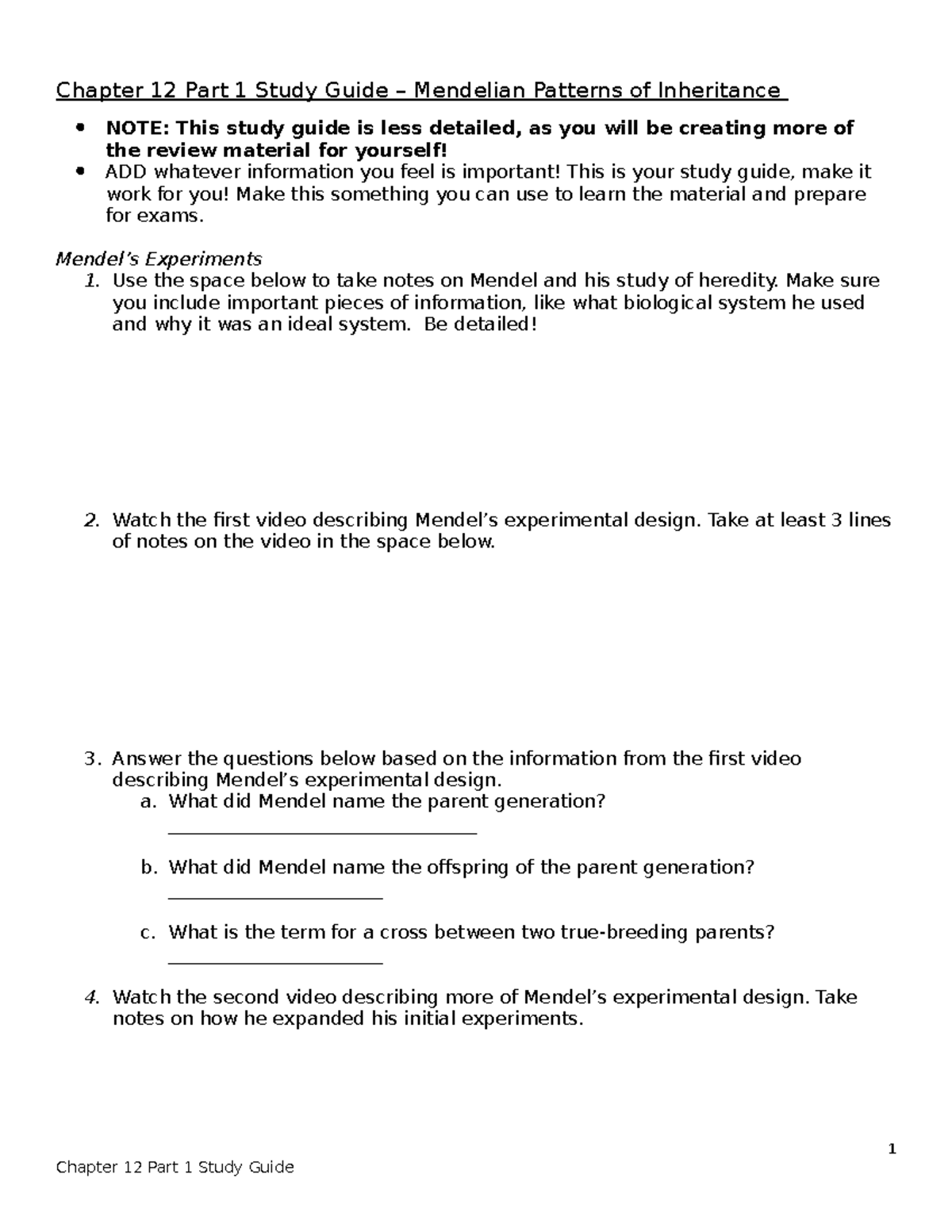 1140 Chapter 12 Part 1 Study Guide v2 - BIO 1410 - CNM - Studocu