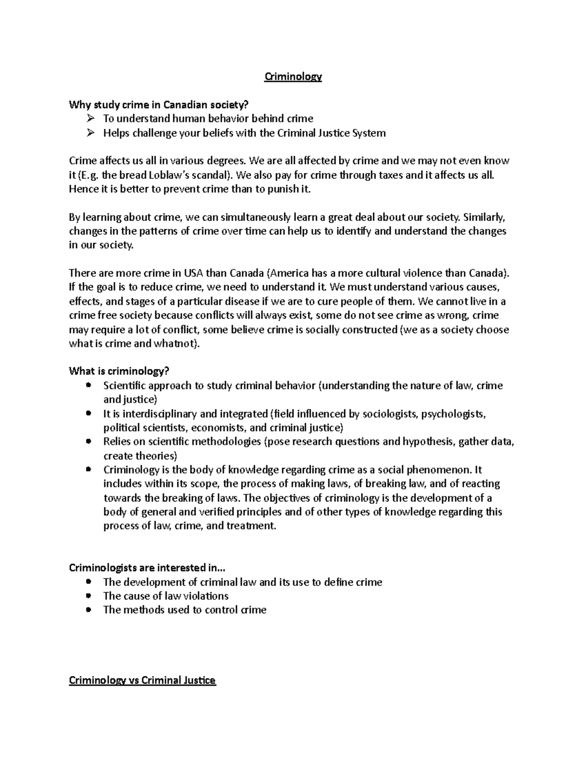 CRM101 - Criminology Why study crime in Canadian society? To understand ...