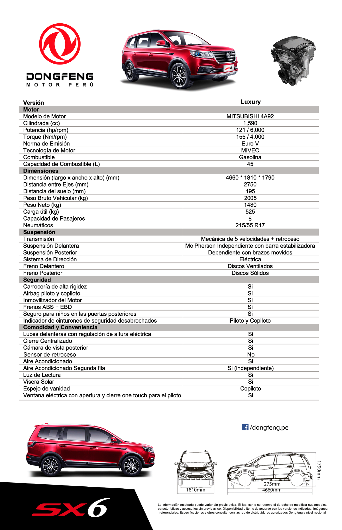 Ficha sx6 8asientos web 1 - 1790mm 275mm 1810mm 4660mm /dongfeng La ...