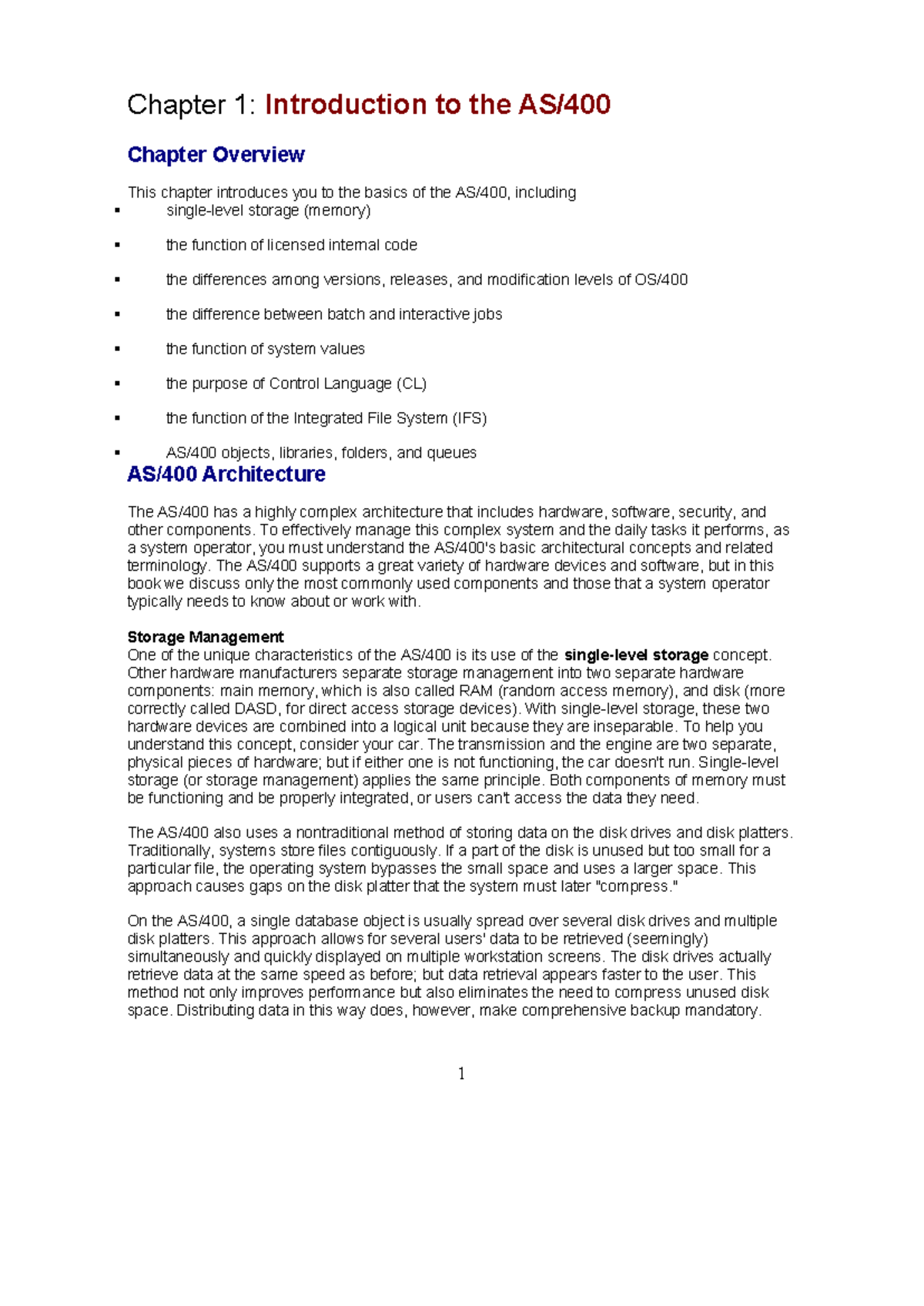 AS400 Admin and operations material - Chapter 1: Introduction to the AS ...