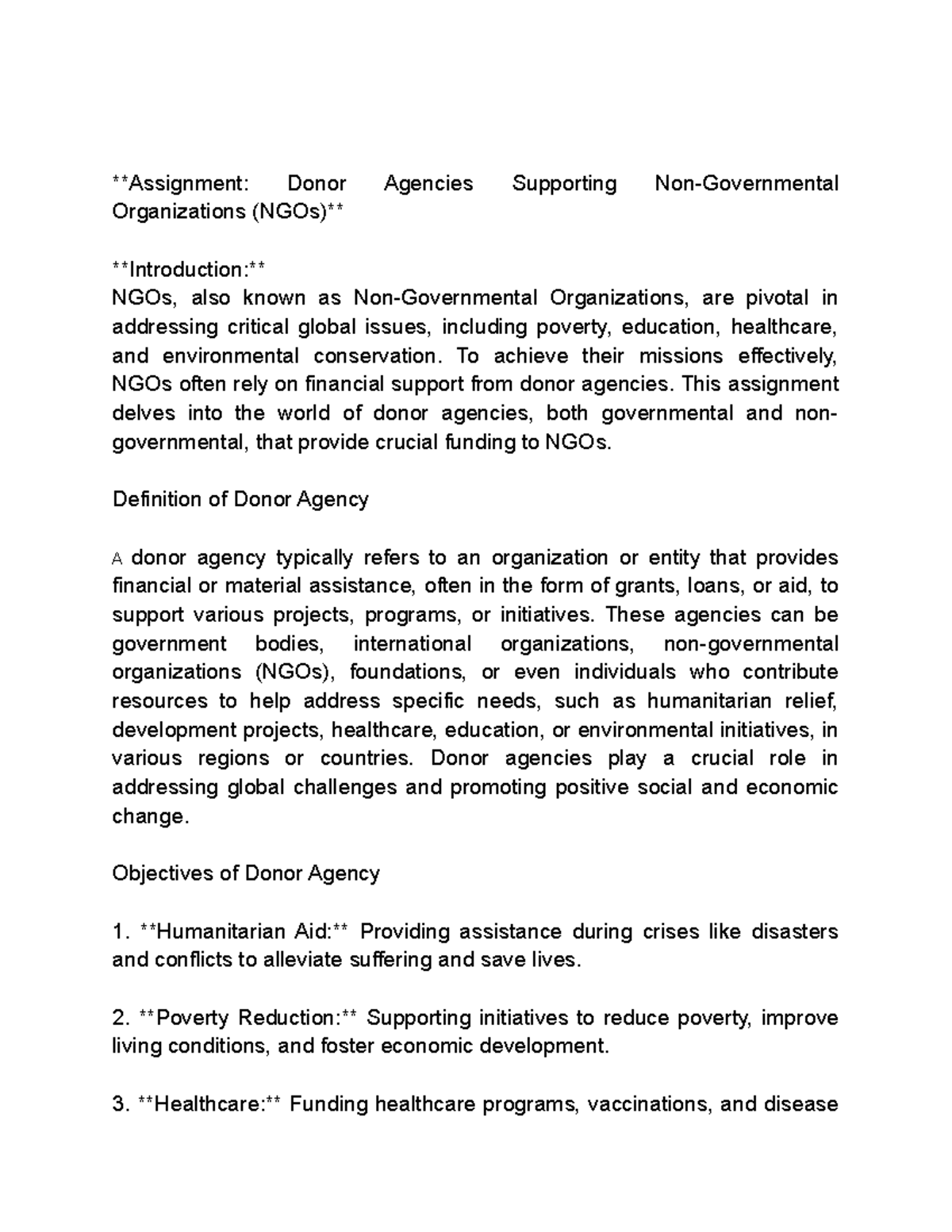 -Assignment- Donor Agencies Supporting Non-Governmental Organizations ...