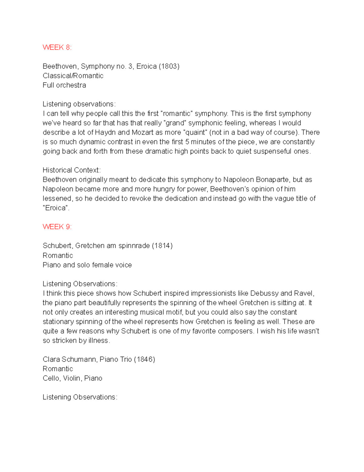 Listening Journal #3 - WEEK 8: Beethoven, Symphony no. 3, Eroica (1803 ...