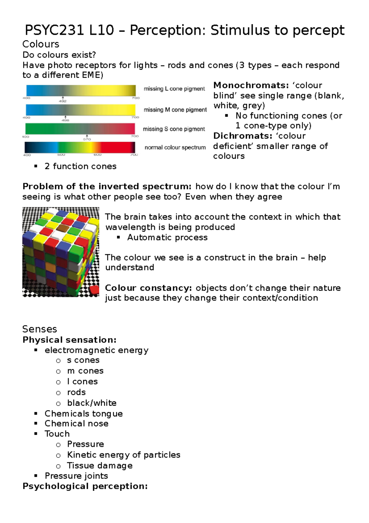 PSYC231 L10 – Perception - Stimulus to percept - PSYC231 L10 ...
