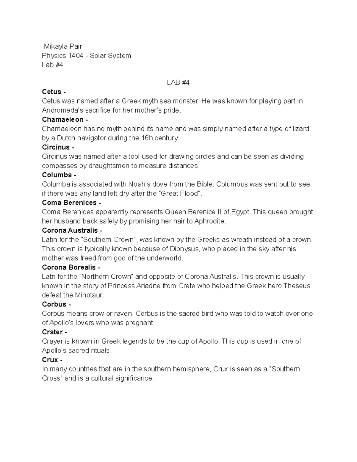 Lab #4 - Professor: Jeff Howard - Mikayla Pair Physics 1404 - Solar ...