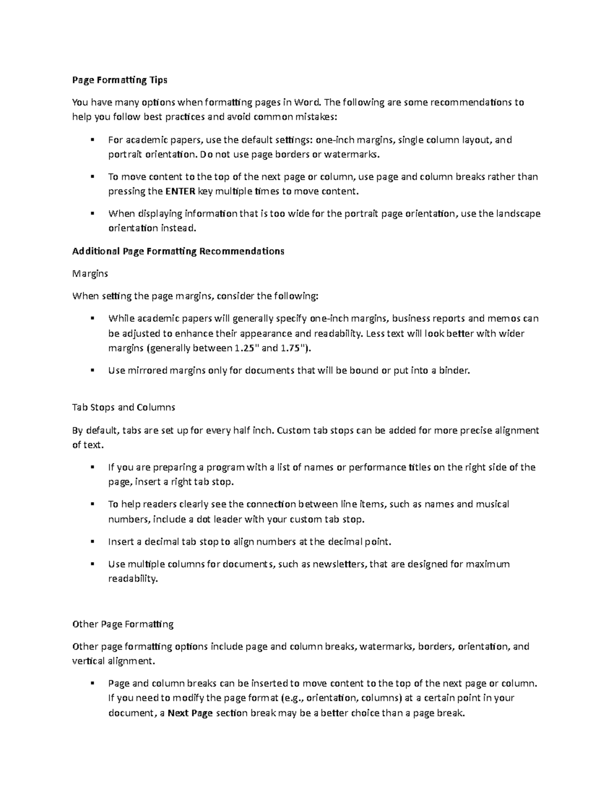 Lecture Notes 6 - Page Formatting Tips You have many options when ...