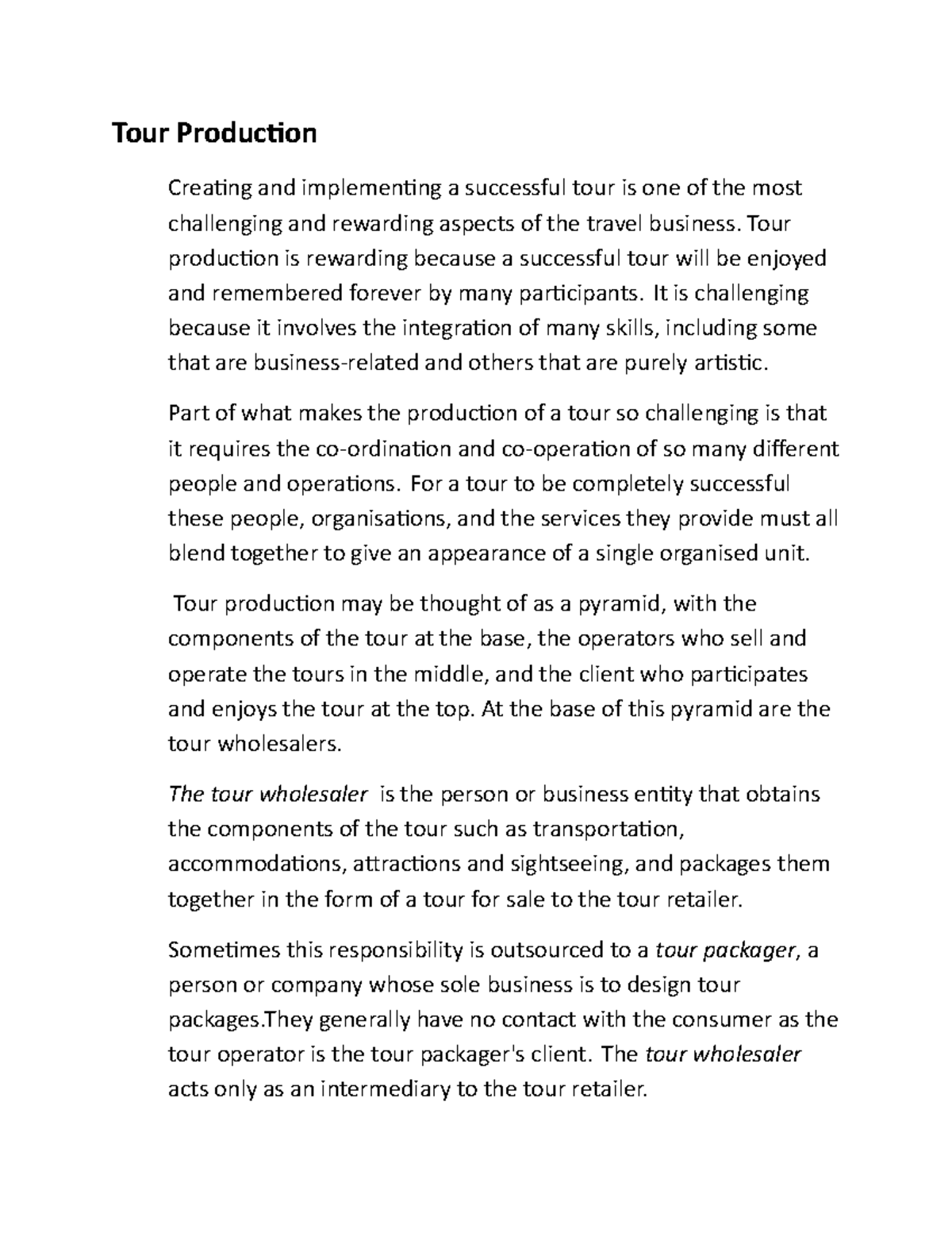 Tour Production with examples and procedure - Tour Production Creating ...