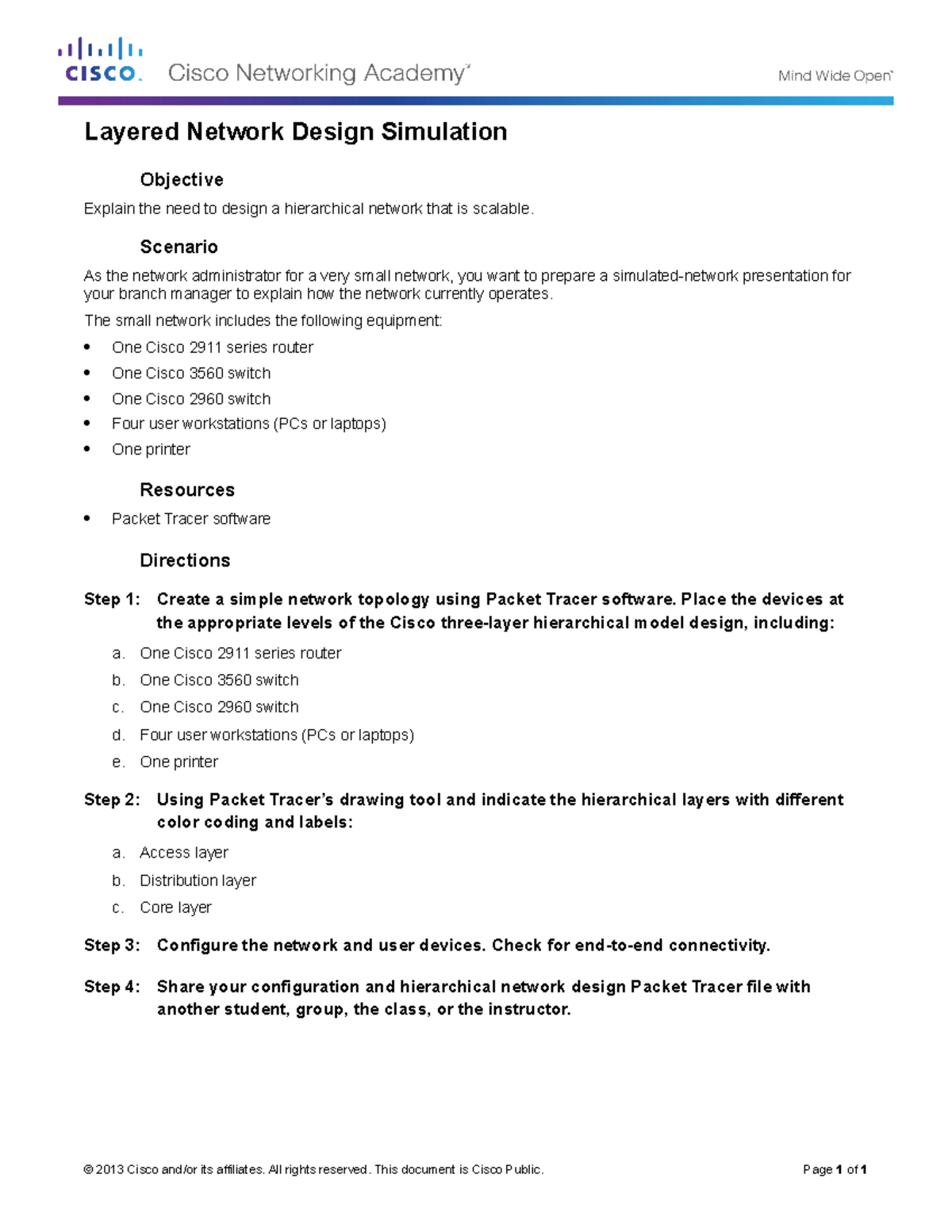 Layered Network Design Simulation Instructions - Layered Network Design Simulation Objective ...