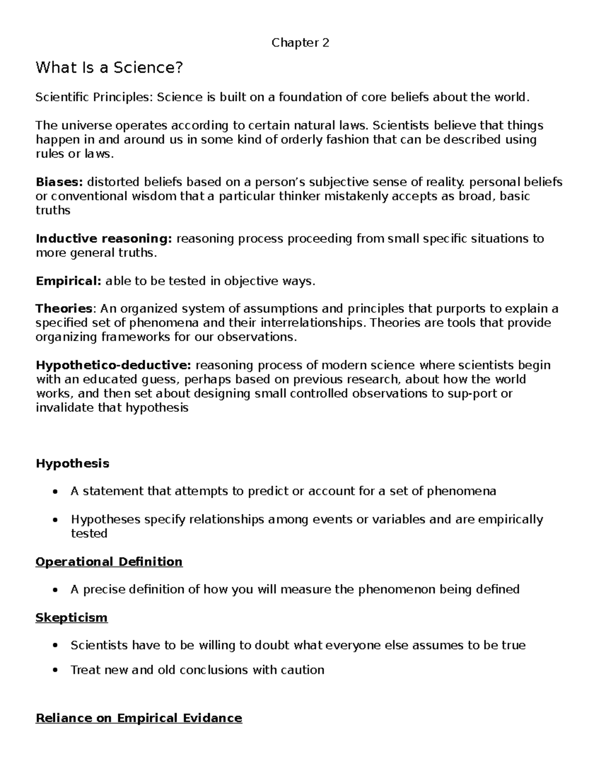 Chapter 2 - notes - Chapter 2 What Is a Science? Scientific Principles ...