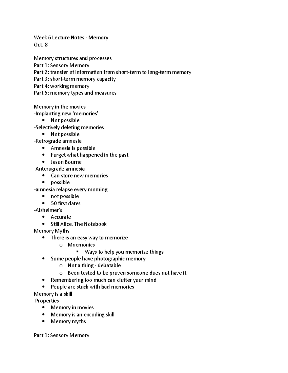 Week 6 Lecture - Memory Structures & Processes - Week 6 Lecture Notes ...