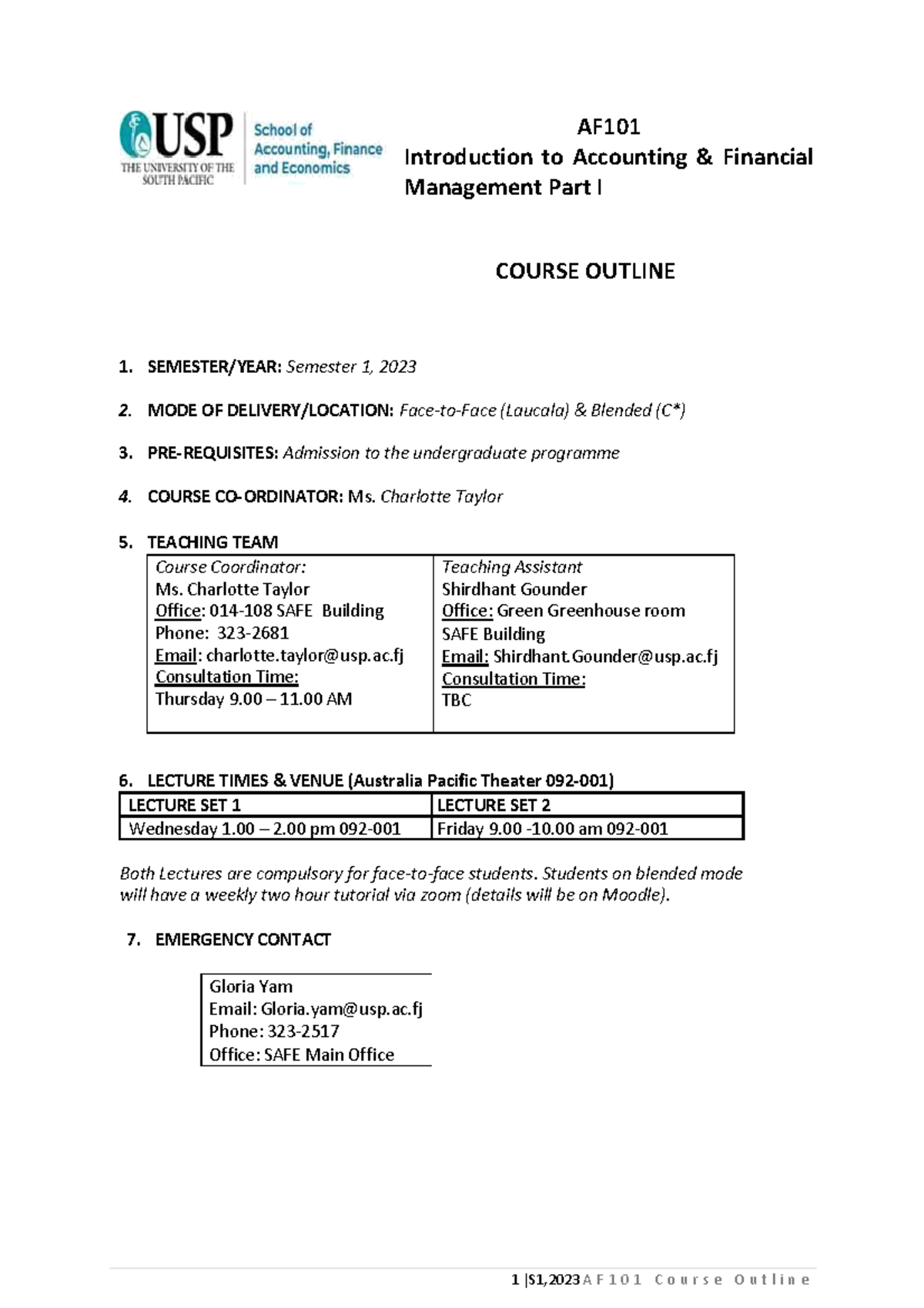 AF101 Course Outline 023 - AF Introduction to Accounting & Financial ...
