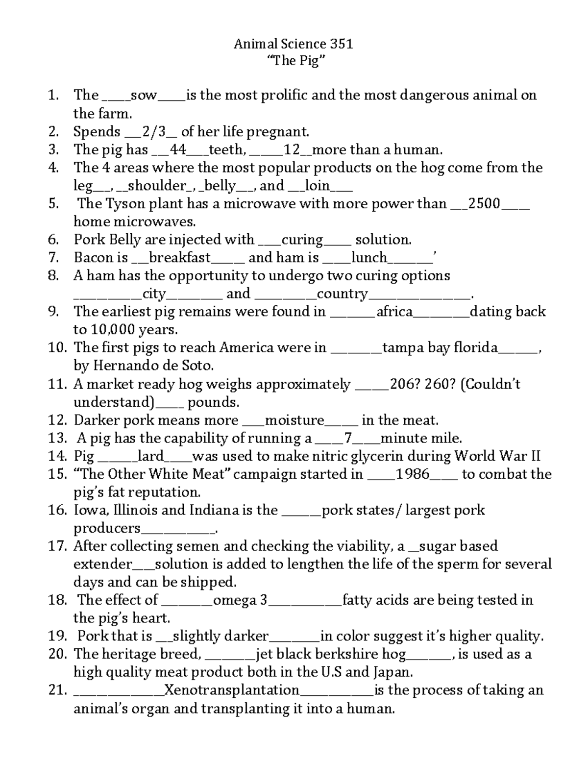 The+Pig fill in the blank - Animal Science 351
