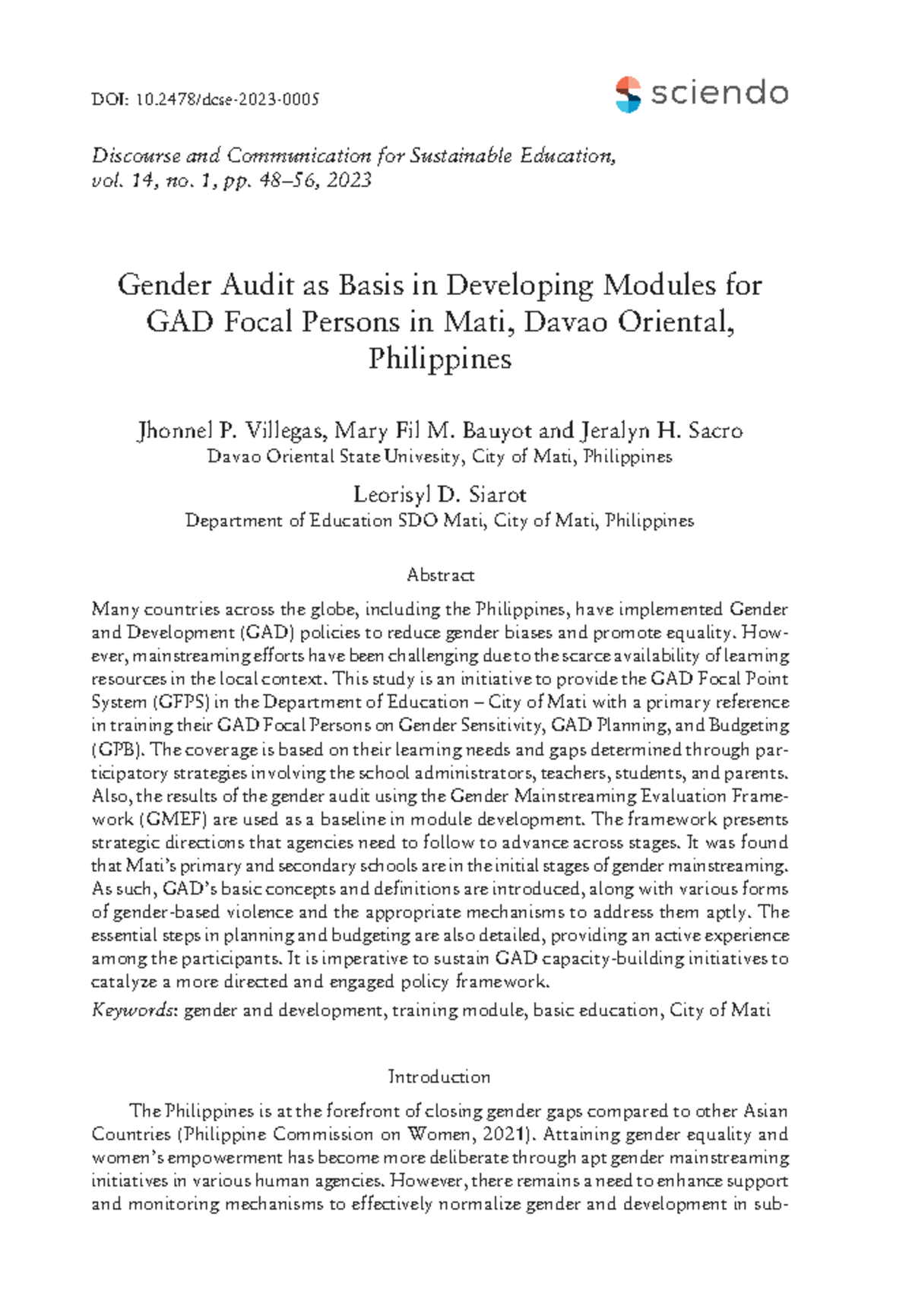 Gender Audit as Basis in Developing Modules for GAD Focal Persons in ...