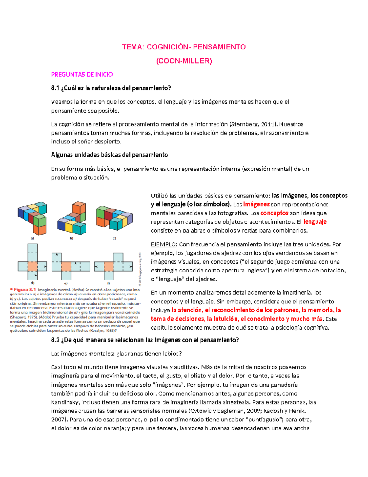 Resumen Fundamentos COON - TEMA: COGNICIÓN- PENSAMIENTO (COON-MILLER ...