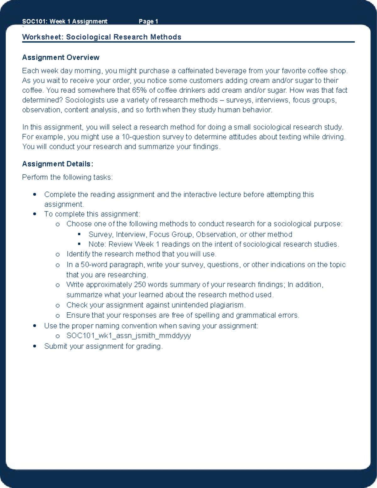 SOC101H wk1 assn dwhite 01152023 - SOC101: Week 1 Assignment Page 1 ...