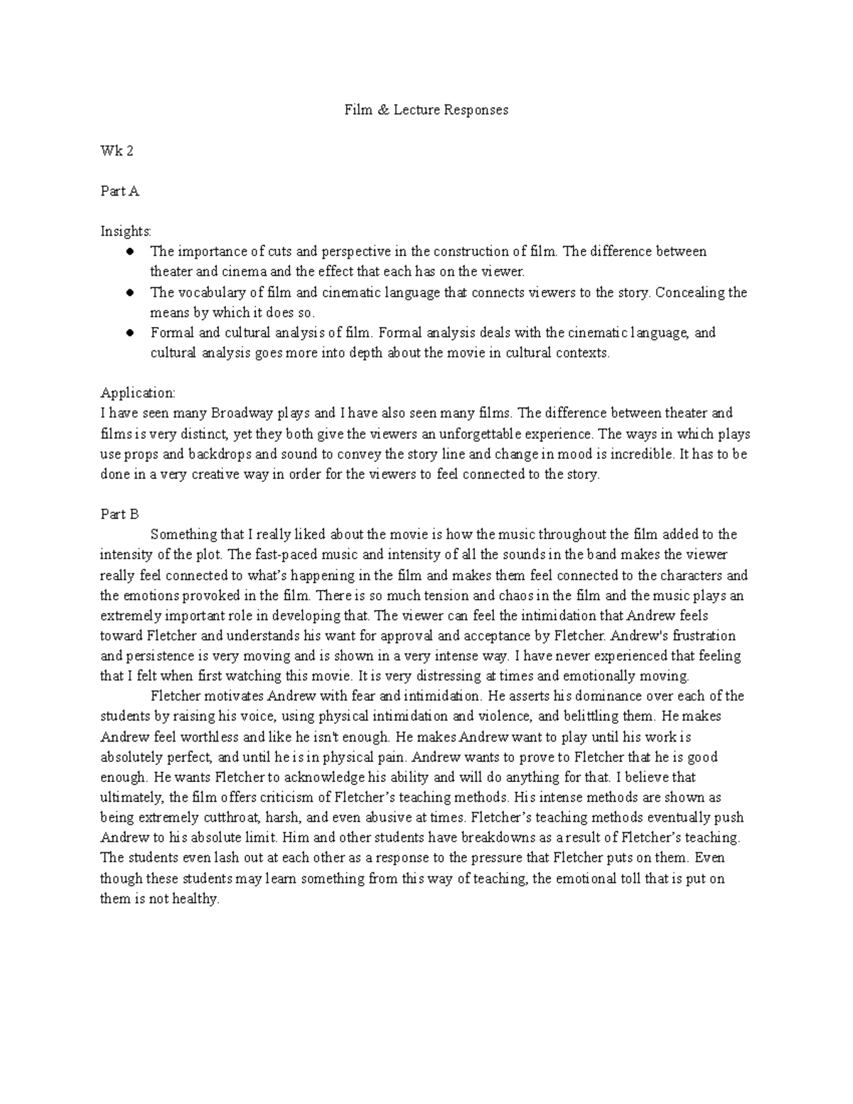 Film and Lecture Responses - Film & Lecture Responses Wk 2 Part A ...