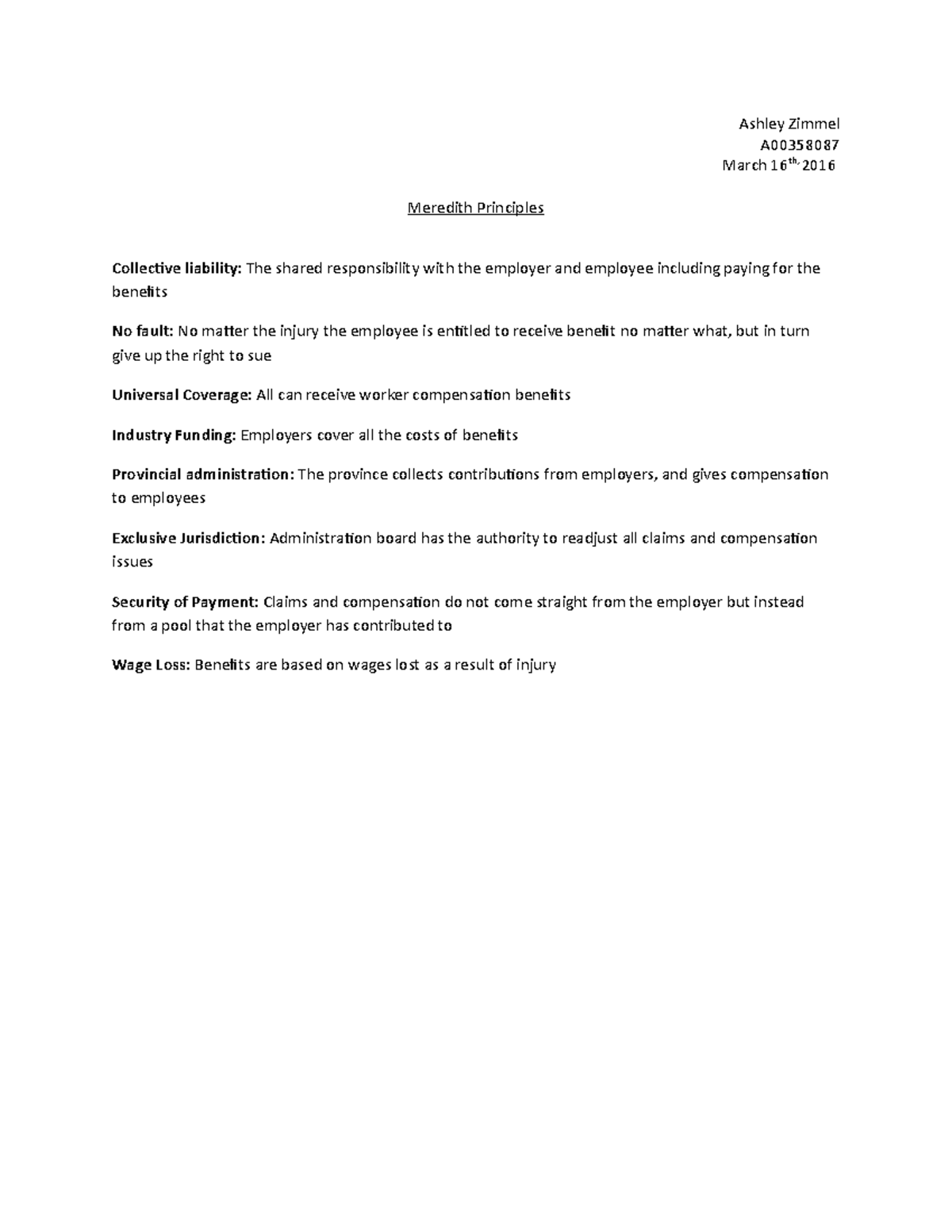 Meredith Principles - Ashley Zimmel A00358087 March 16th, 2016 Meredith ...