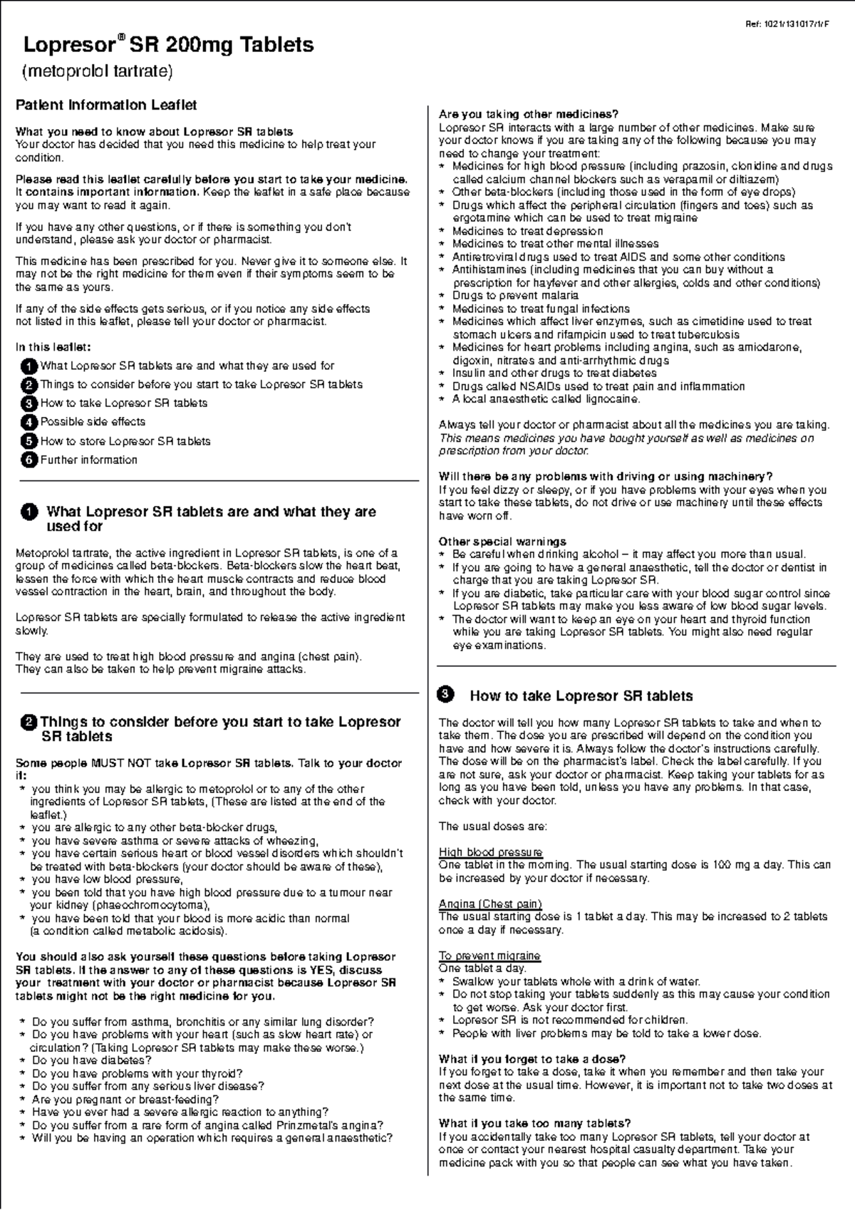Lopressor spc - LECTURES SLIDES AND NOTES - Lopresor SR 200mg Tablets ...