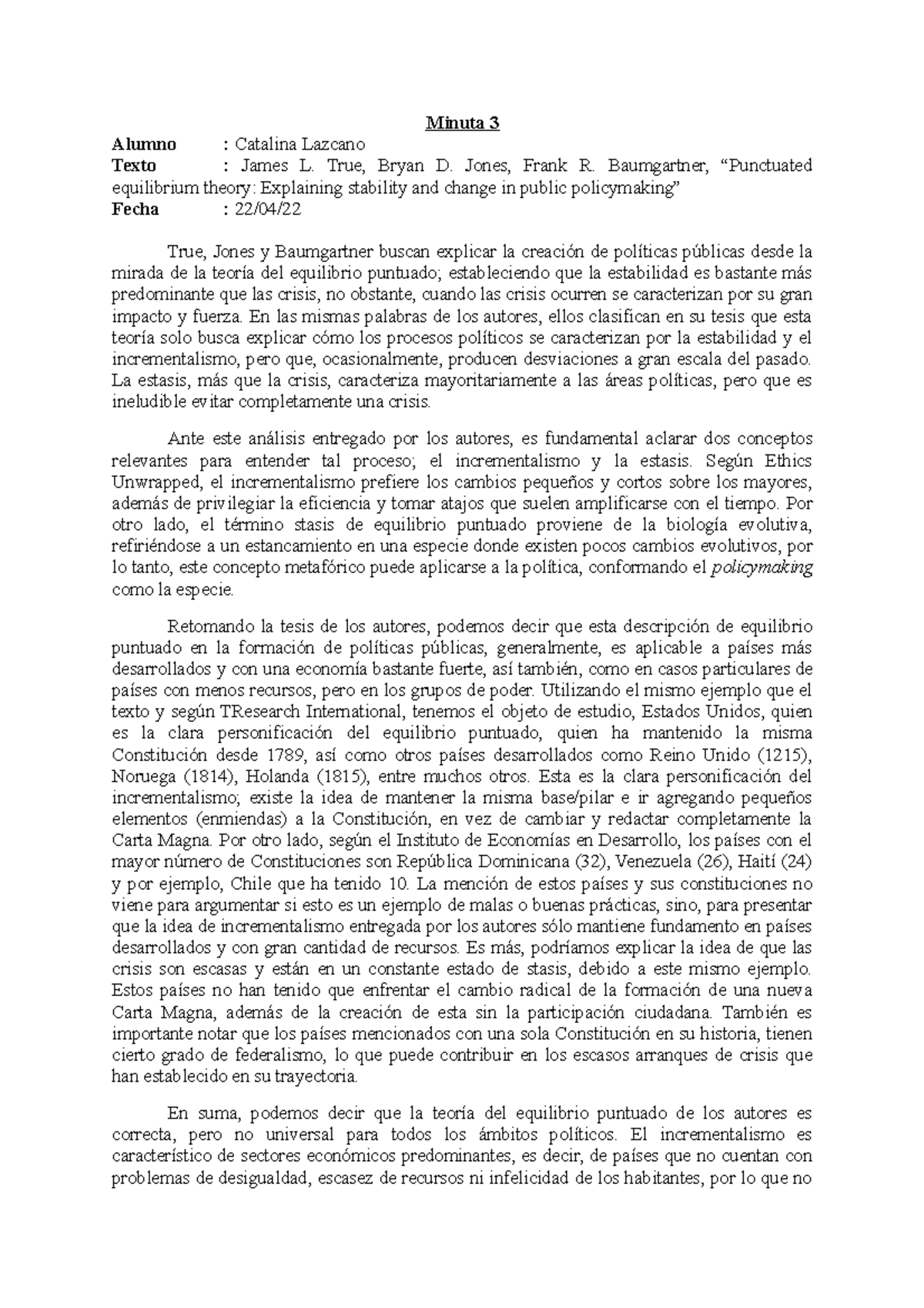 Minuta 3 Clazcano - Minuta 3 Alumno : Catalina Lazcano Texto : James L ...