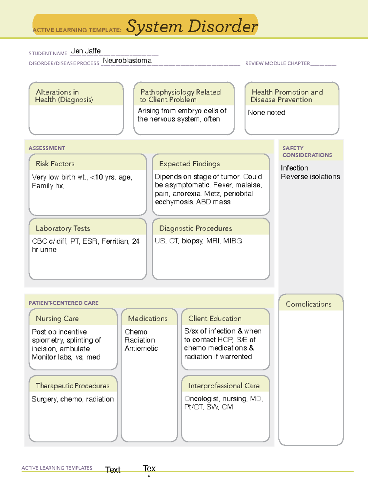 Neuroblastoma ATI - ACTIVE LEARNING TEMPLATES System Disorder STUDENT ...