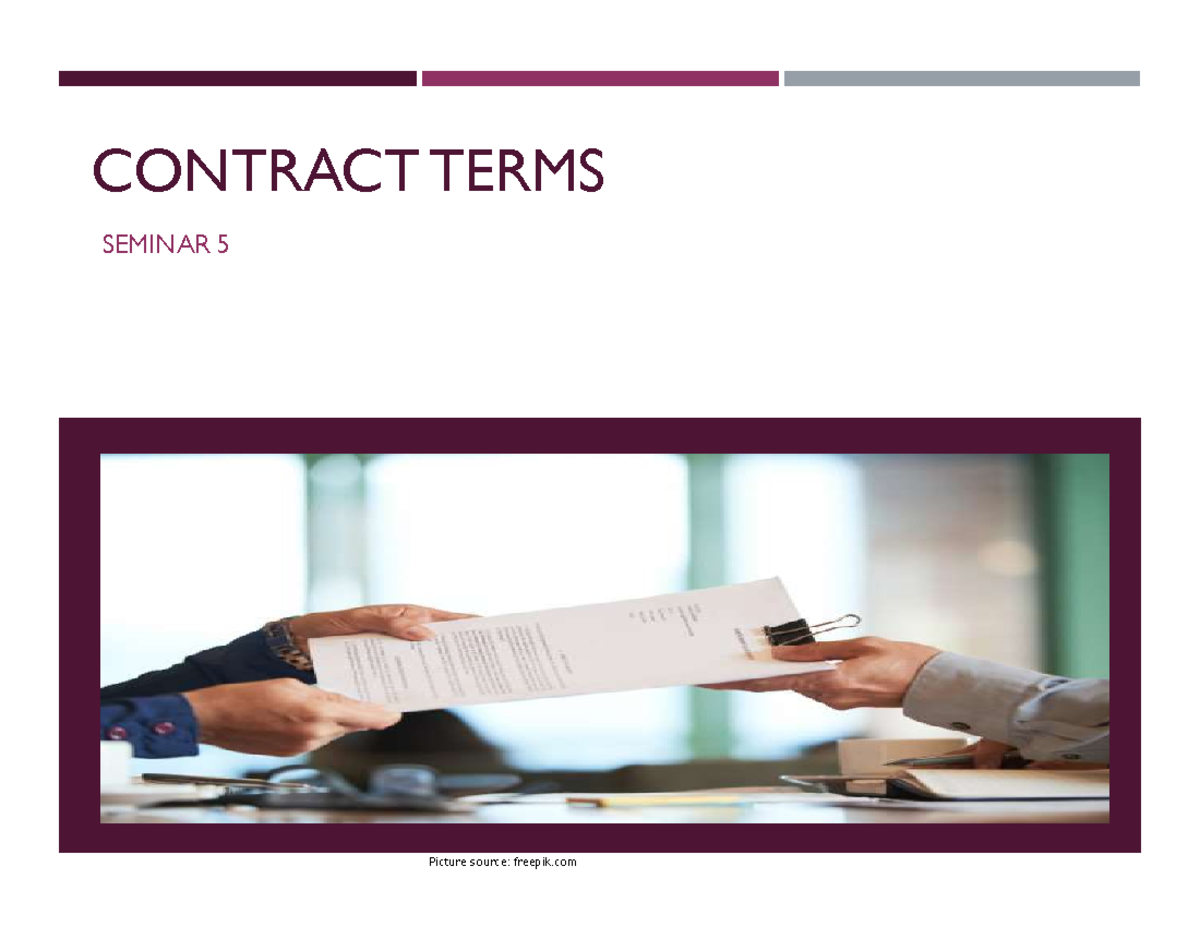 Seminar 5 - 202324 S2 - SV - CONTRACT TERMS SEMINAR 5 Picture source ...