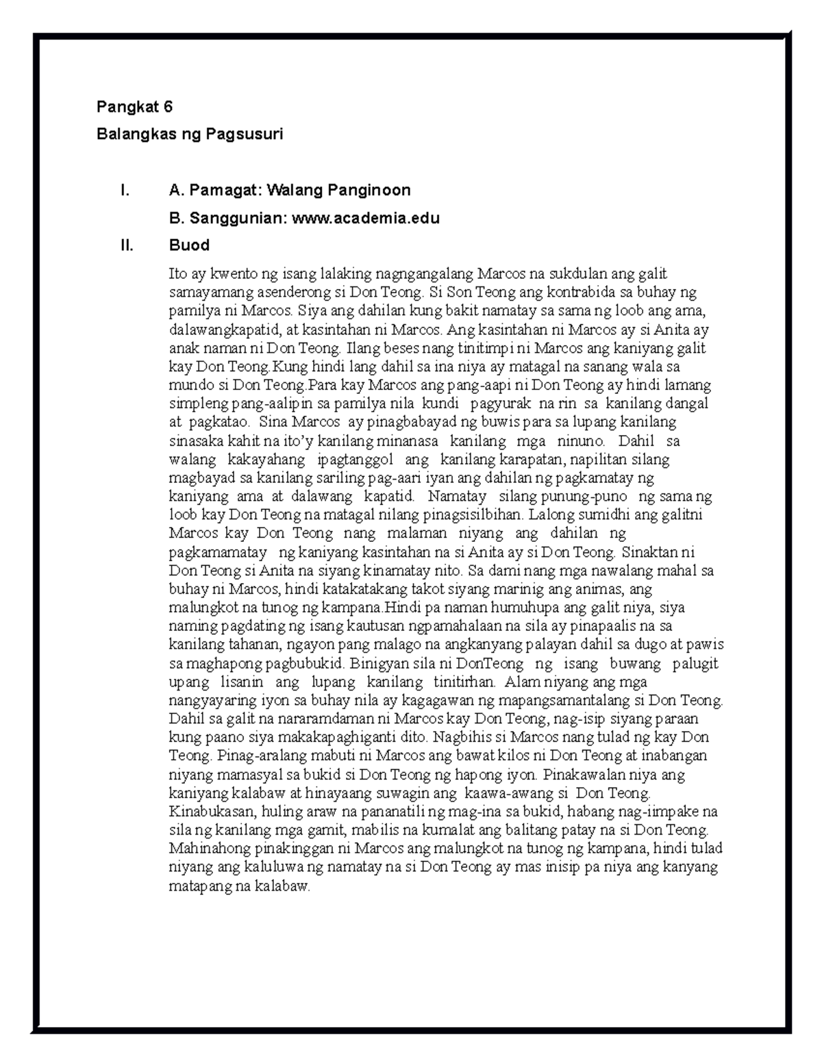 Pamagat Walang Panginoon May akda Deogra - Pangkat 6 Balangkas ng ...