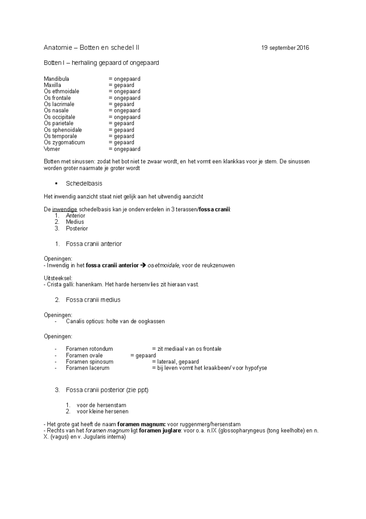 Samenvatting Anatomie - otten en schedel II - Anatomie – Botten en ...