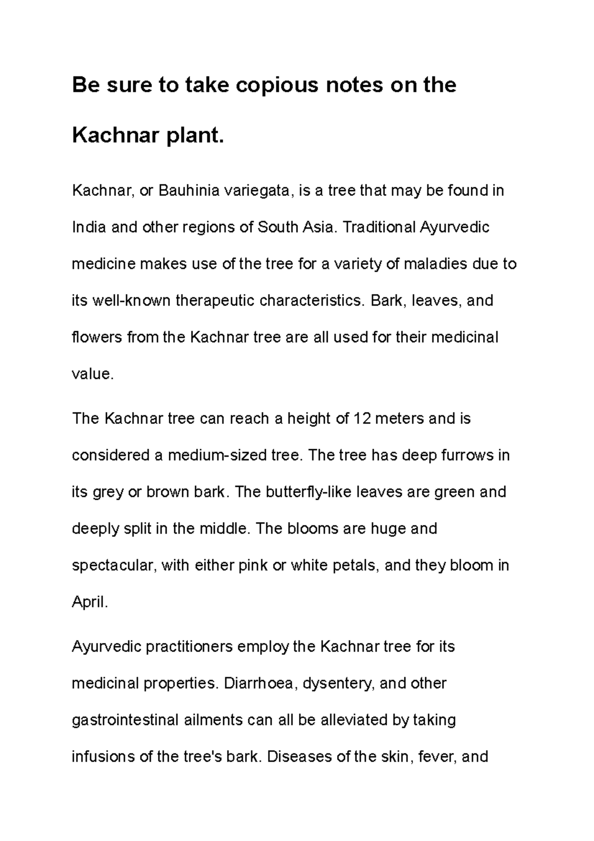 Be sure to take copious notes on the Kachnar plant - Kachnar, or ...