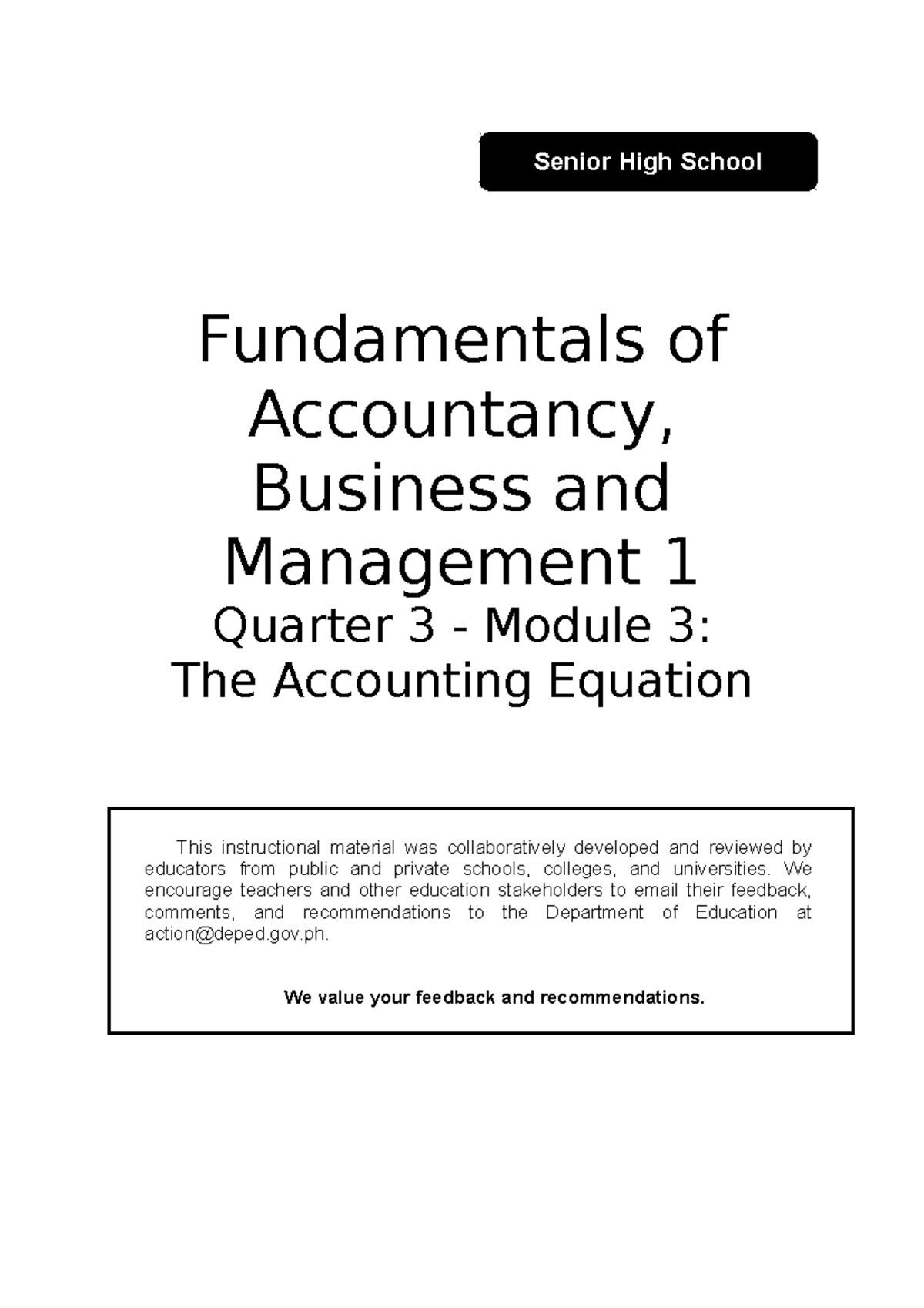 Accounting Equation Module - Fundamentals of Accountancy, Business and ...