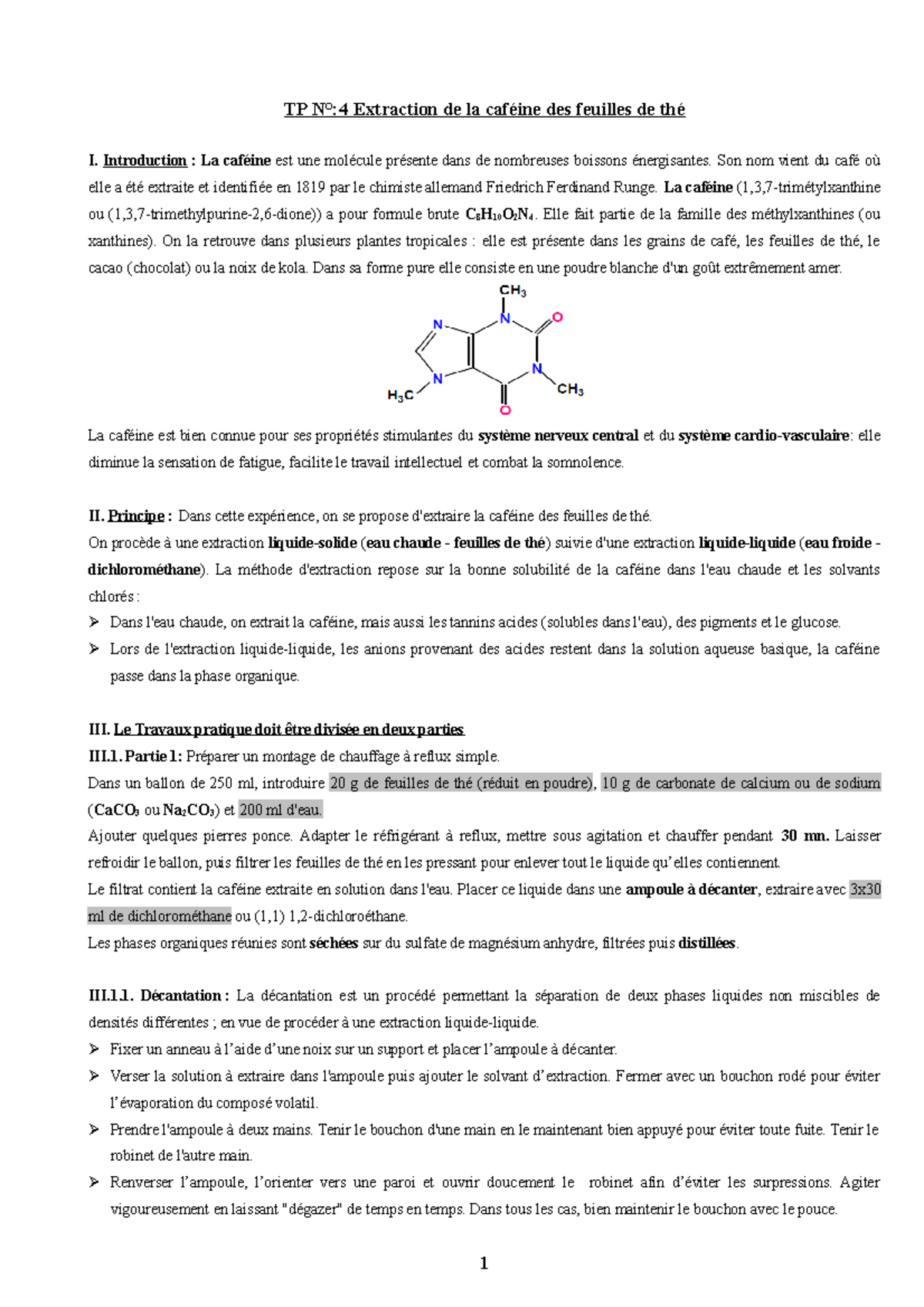 TP N-4-Extraction de la caféine des feuilles de thé - Introduction : La ...