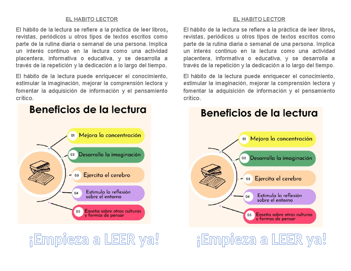 EL- Habito- Lector - EL HABITO LECTOR El hábito de la lectura se refiere a la práctica de leer ...