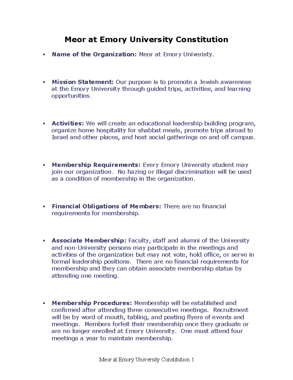 Meor Emory Constitution - Meor at Emory University Constitution Name of ...