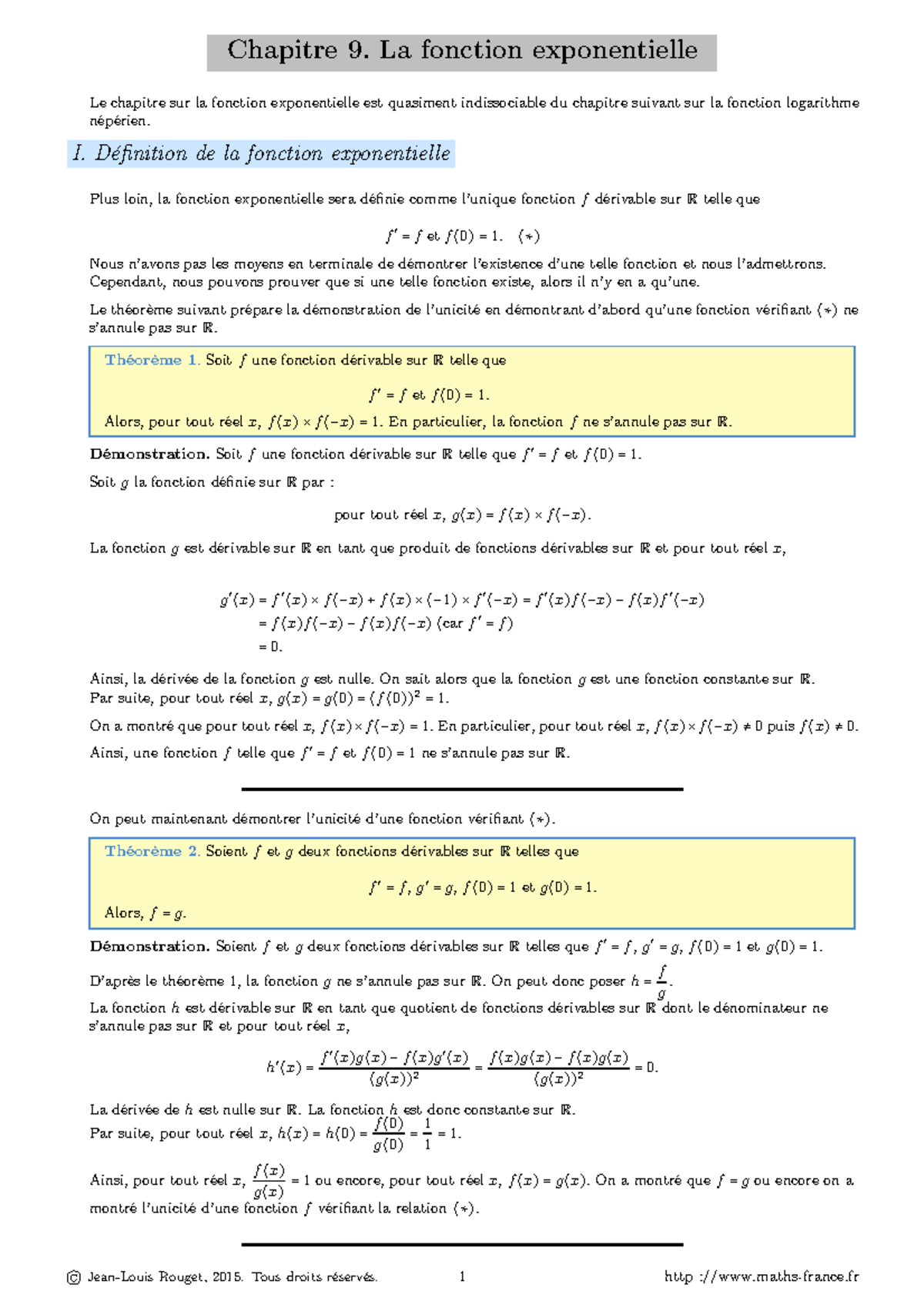 Fonction exponentielle cours 04 - Chapitre 9. La fonction exponentielle ...