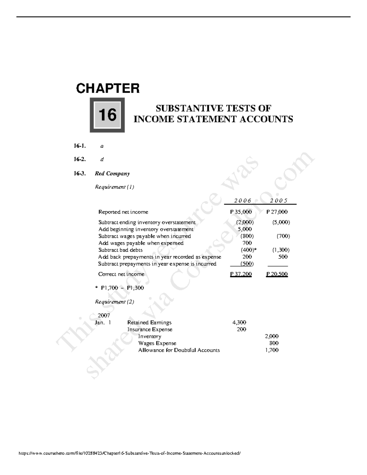 Chapter 16 Substantive Tests of Income Statement Accounts - 16 CHAPTER ...