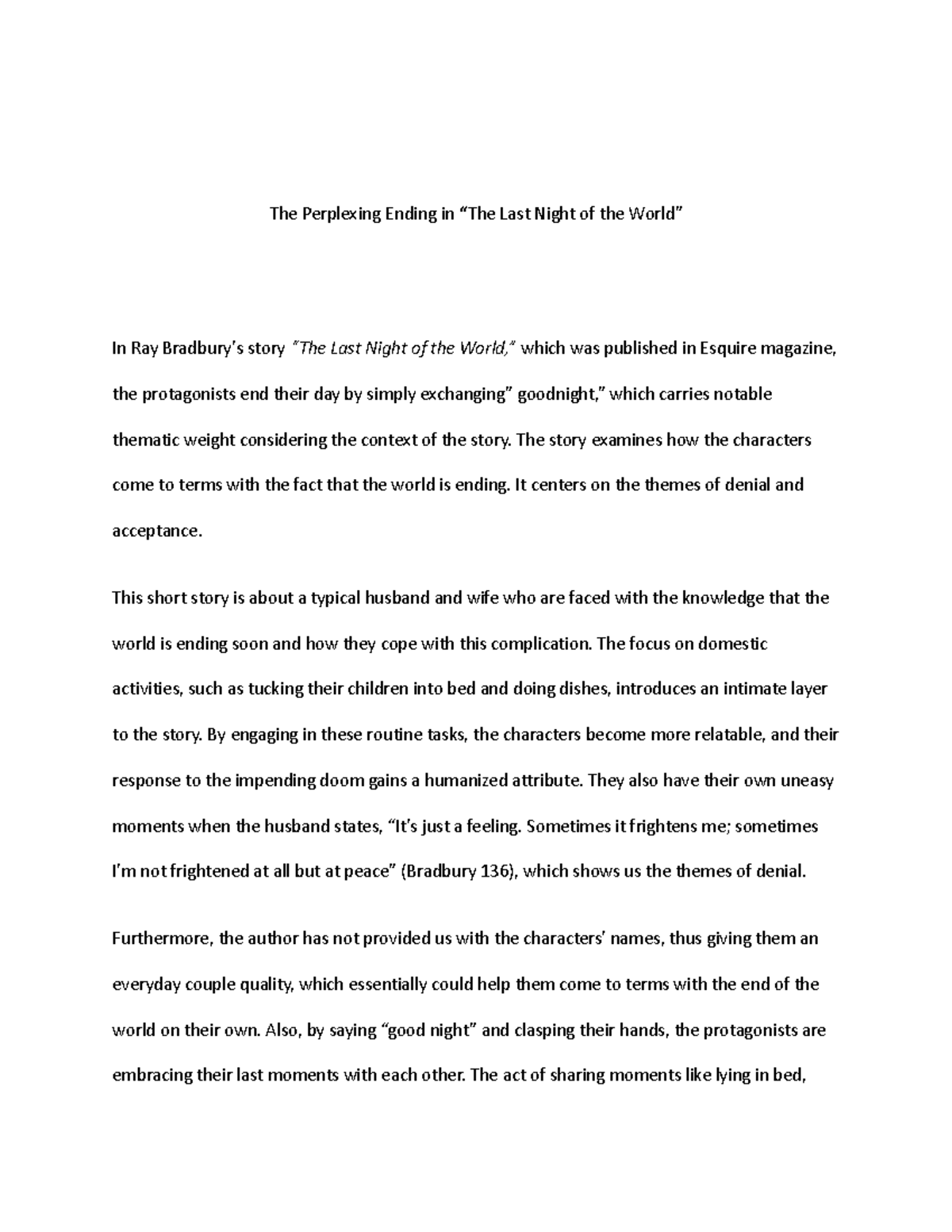 Essay - The last night COM101SRR - The Perplexing Ending in “The Last ...