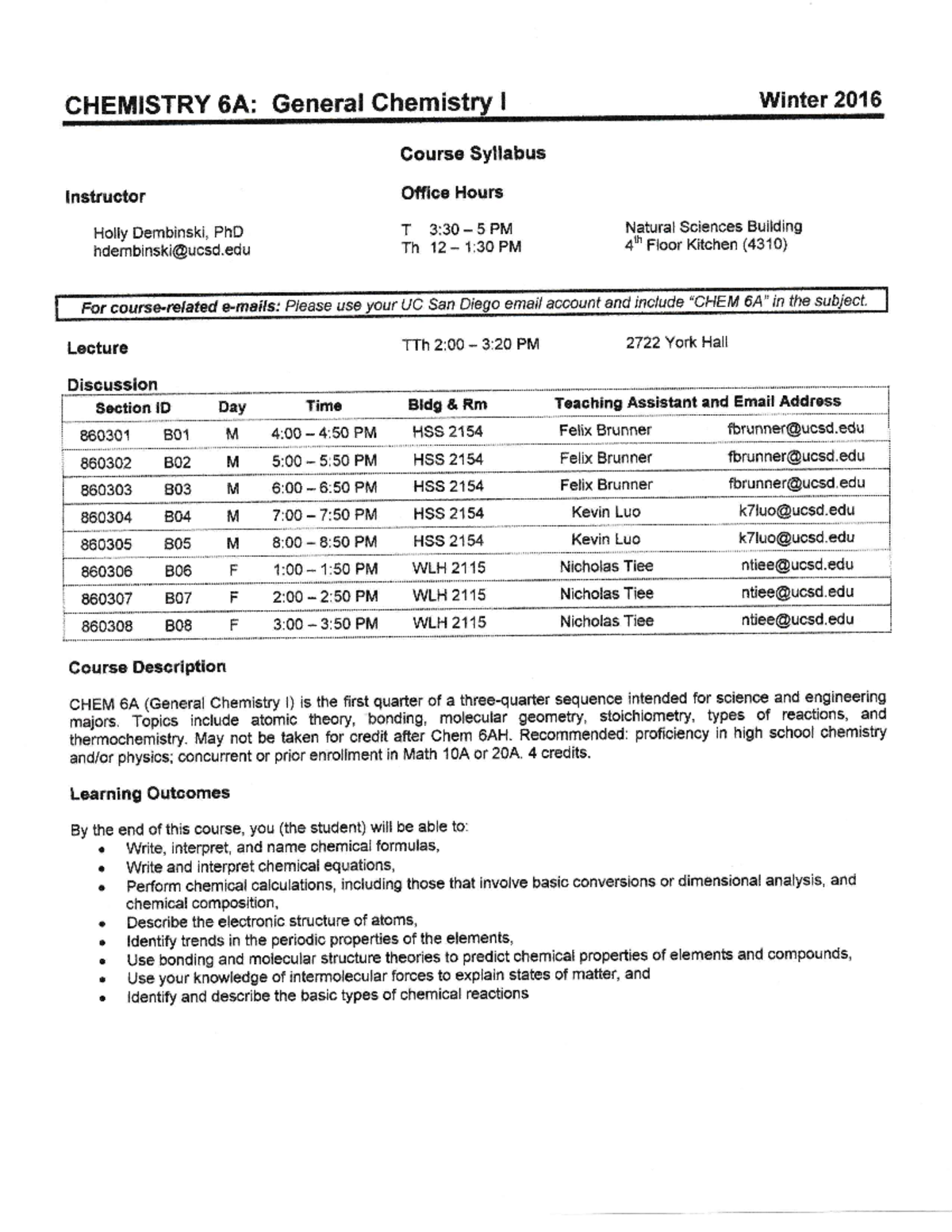 Chem 6A Syllabus - CHEM 6A - Studocu