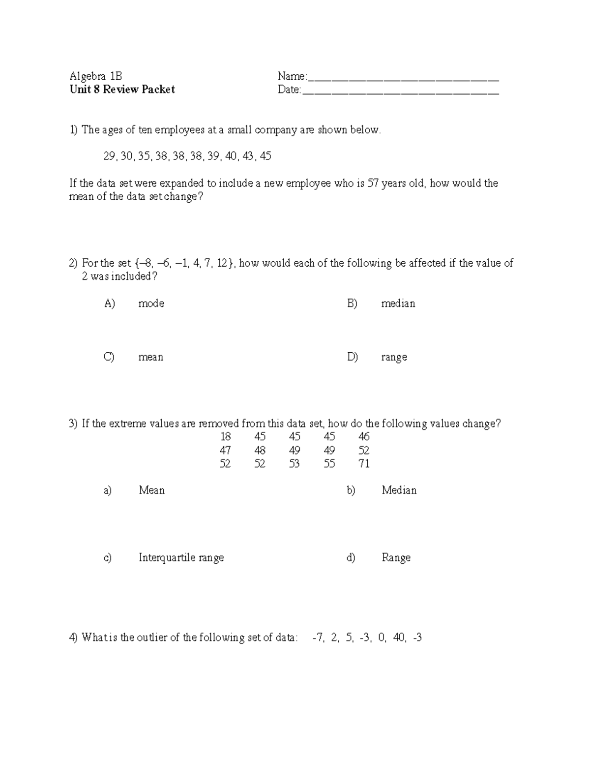 Unit 8 Review Part A PRACTICE QUESTIONS WITH ANSWER KEY Algebra 1B unit-8-review-part-a-practice-questions-with-answer-key-algebra-1b