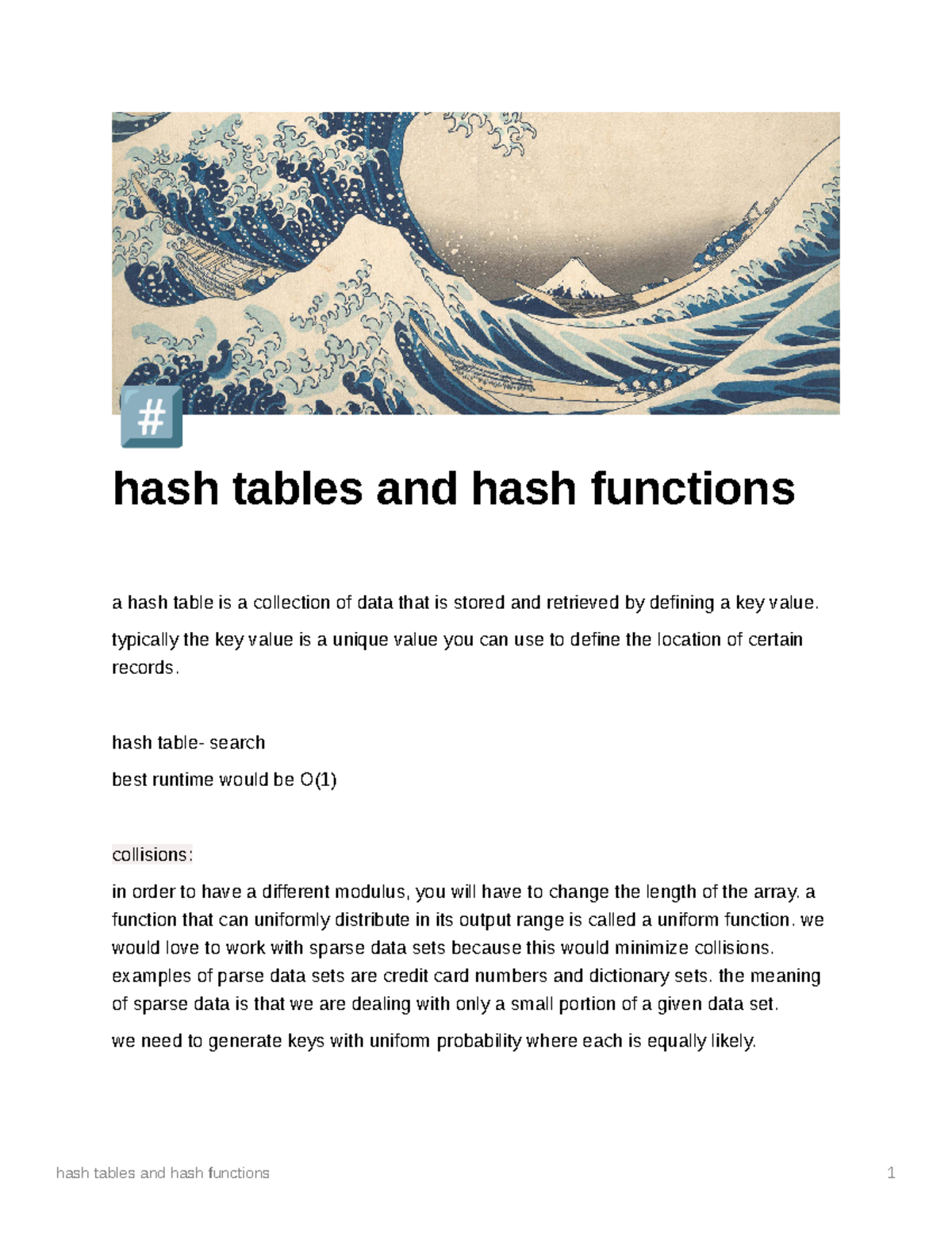 Hash tables and hash functions - typically the key value is a unique ...