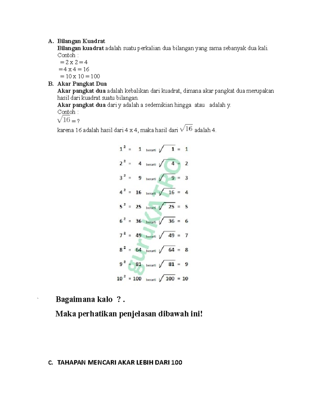 Bentuk Akar dan Akar Pangkat SD - A. Bilangan Kuadrat Bilangan kuadrat ...
