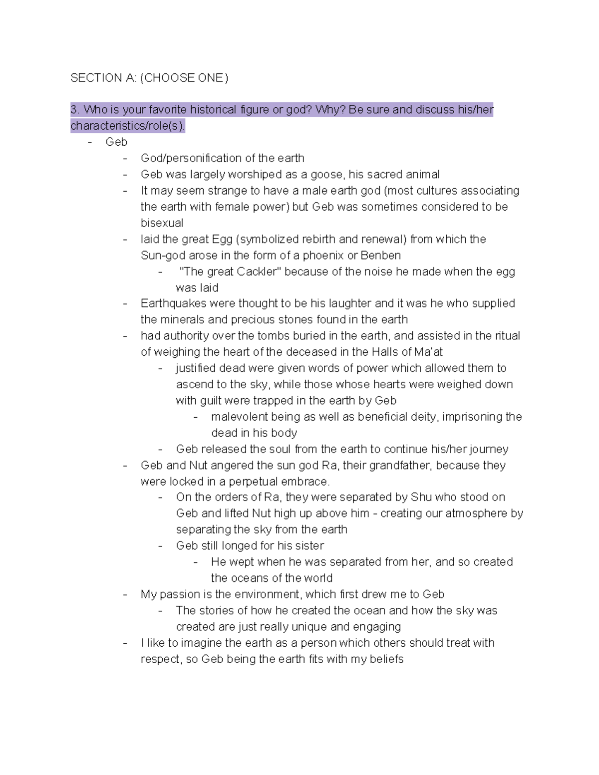 Egypt Final Essay Outlines - SECTION A: (CHOOSE ONE) Who is your ...