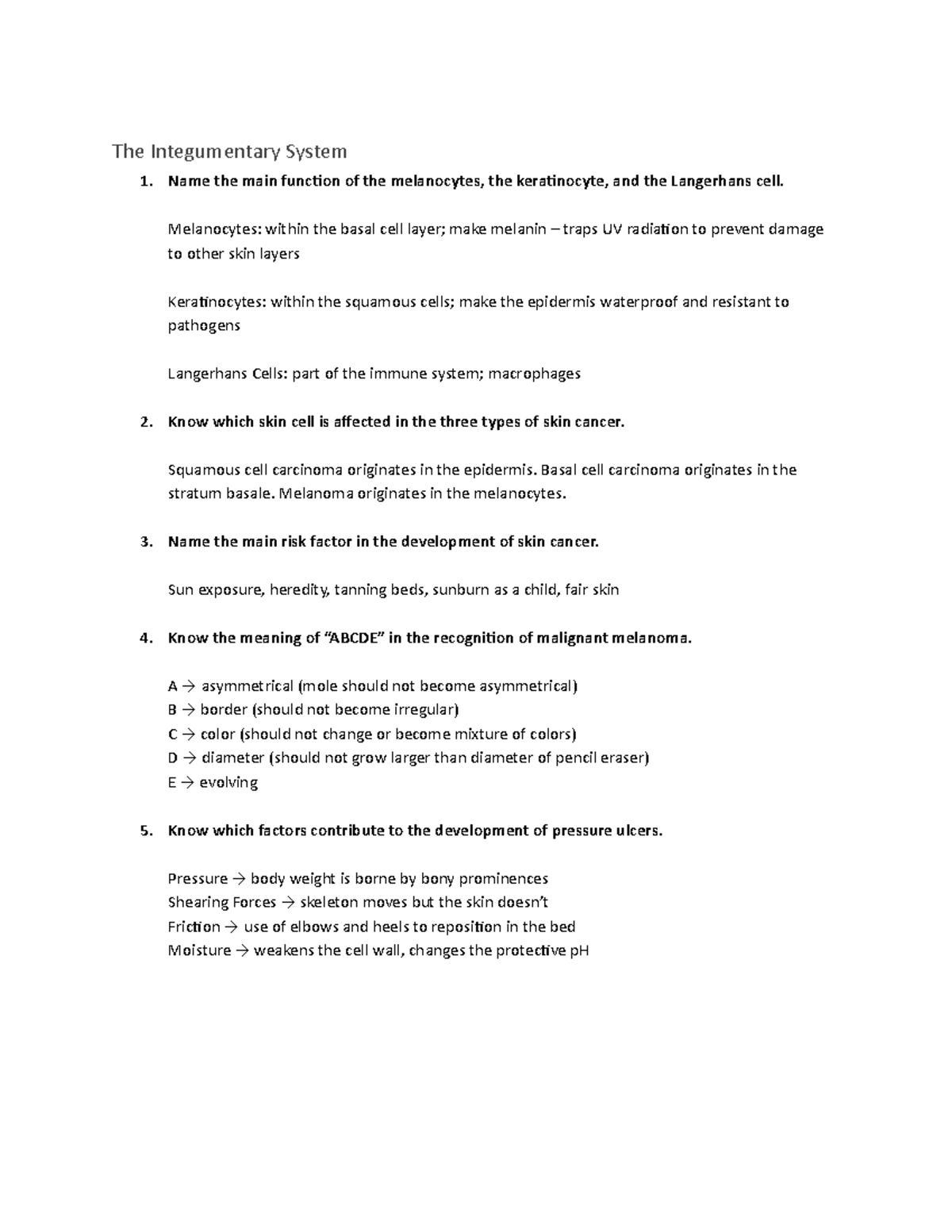 Pathophysiology Module 4 Study Guide - The Integumentary System Name ...