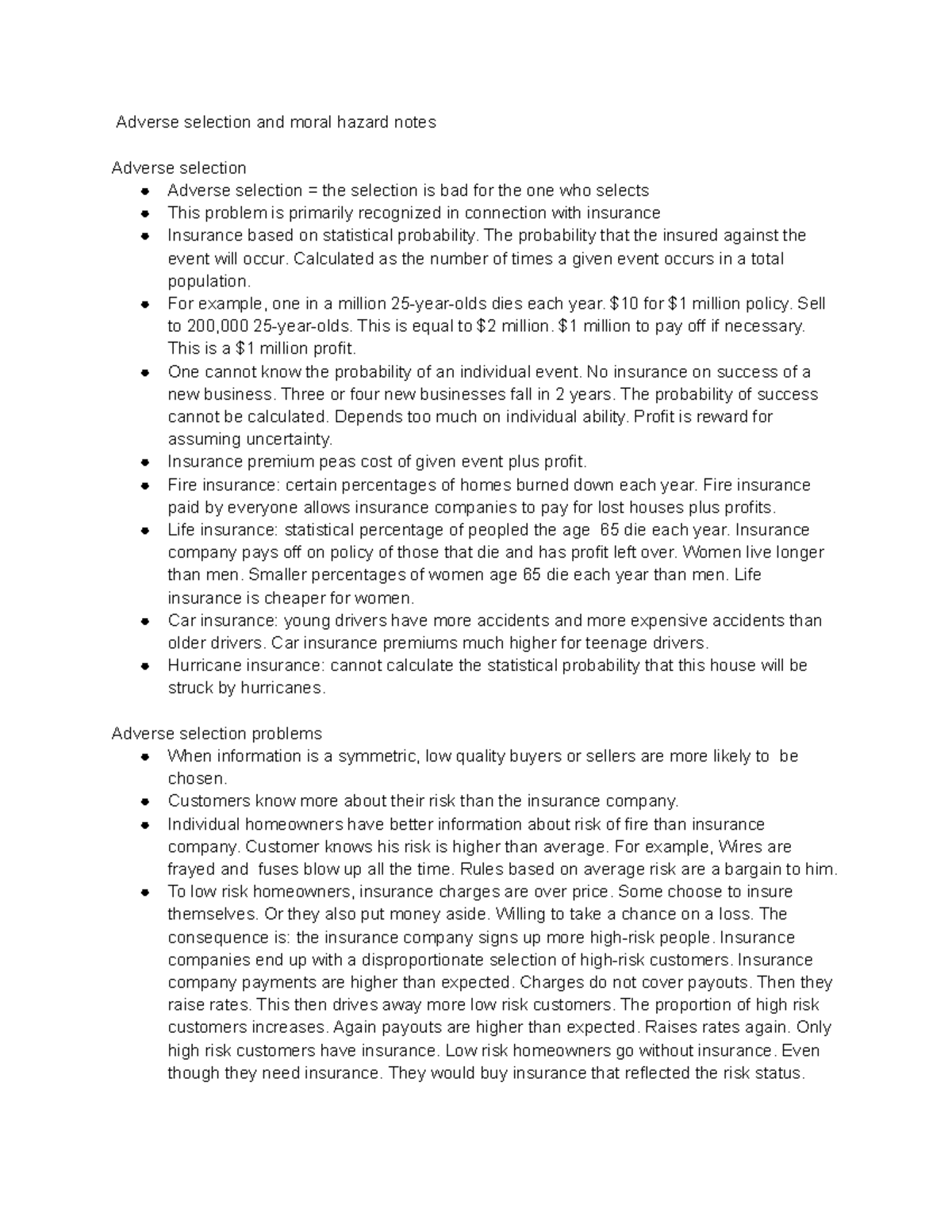 Micro theory notes- adverse selection and moral hazard - Adverse ...
