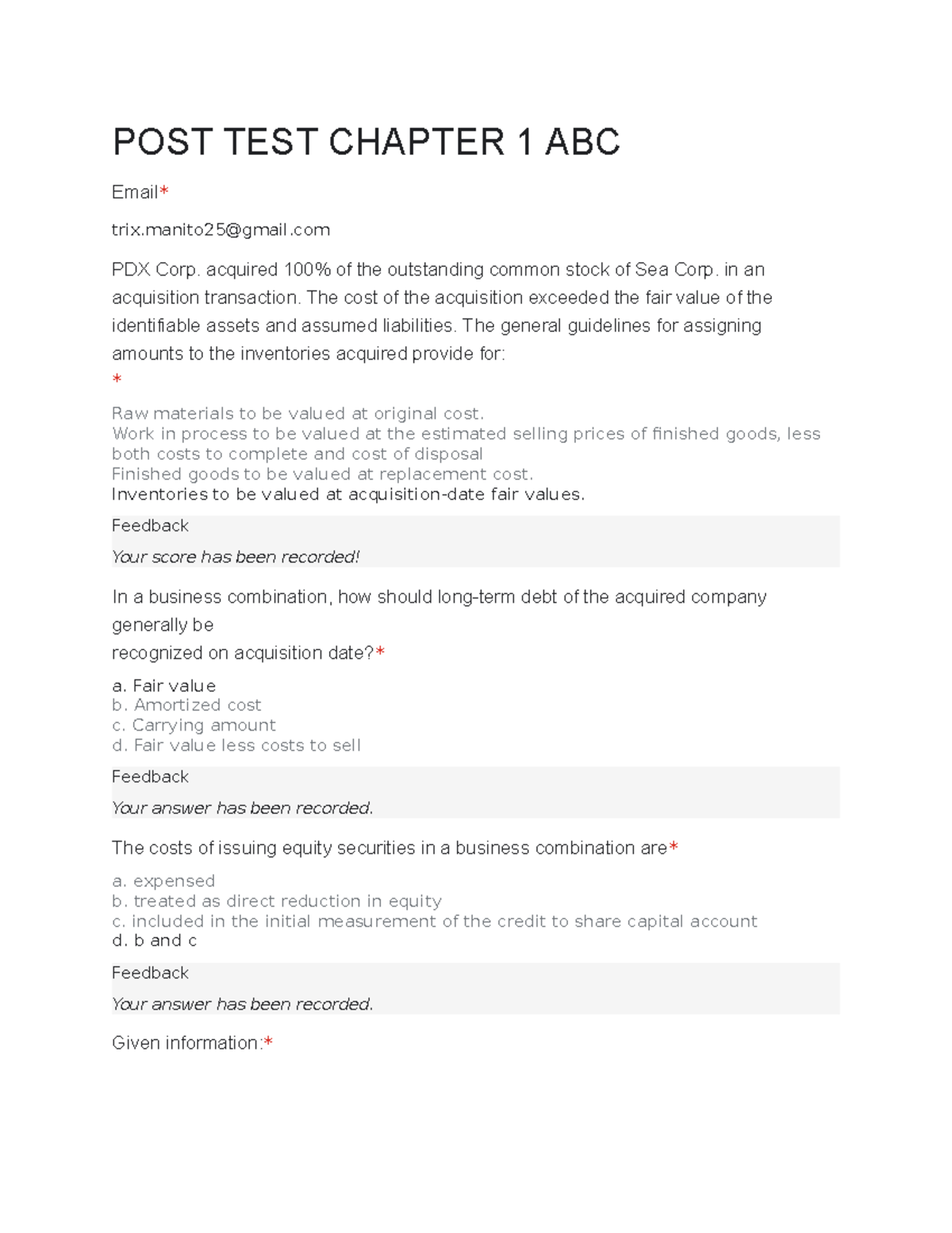 POST TEST Chapter 1 ABC - POST TEST CHAPTER 1 ABC Email* trix@gmail PDX ...