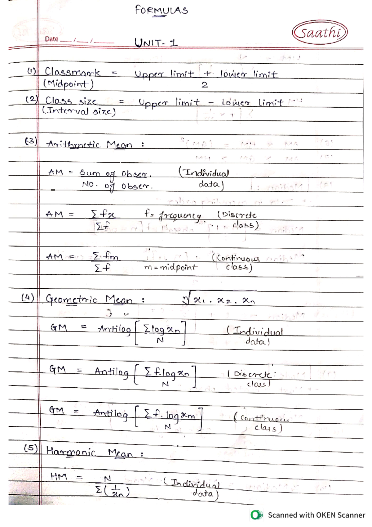 Unit 1,2,3 Formulas Biostatistics - Final Year Bpharm - Studocu