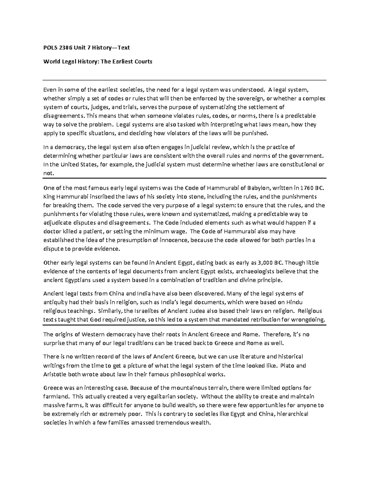 603698214 - POLS 2306 - POLS 2306 Unit 7 History—Text World Legal ...