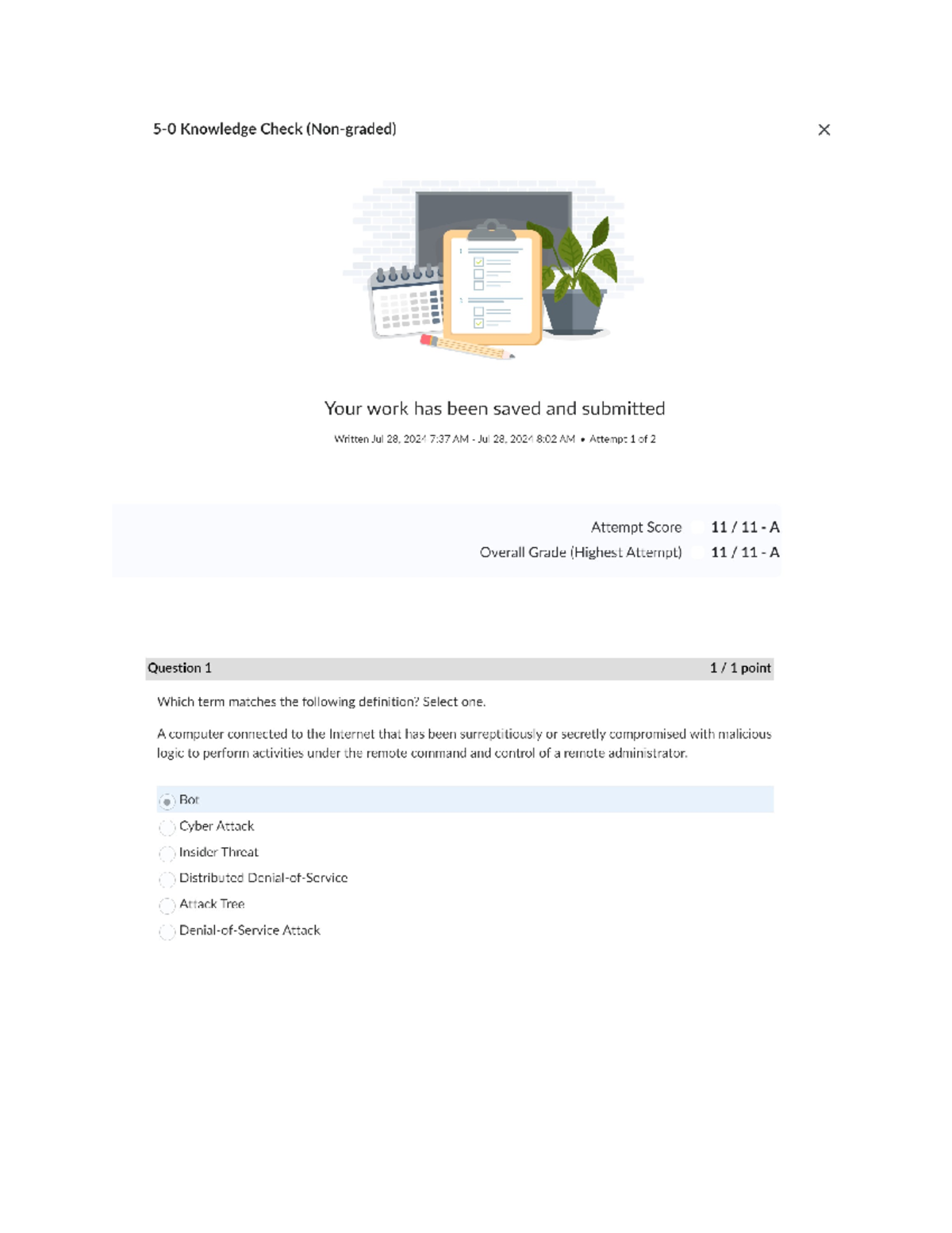 CYB 260 5-0 Knowledge Check (Non-graded) - Knowledge Check X Your work ...